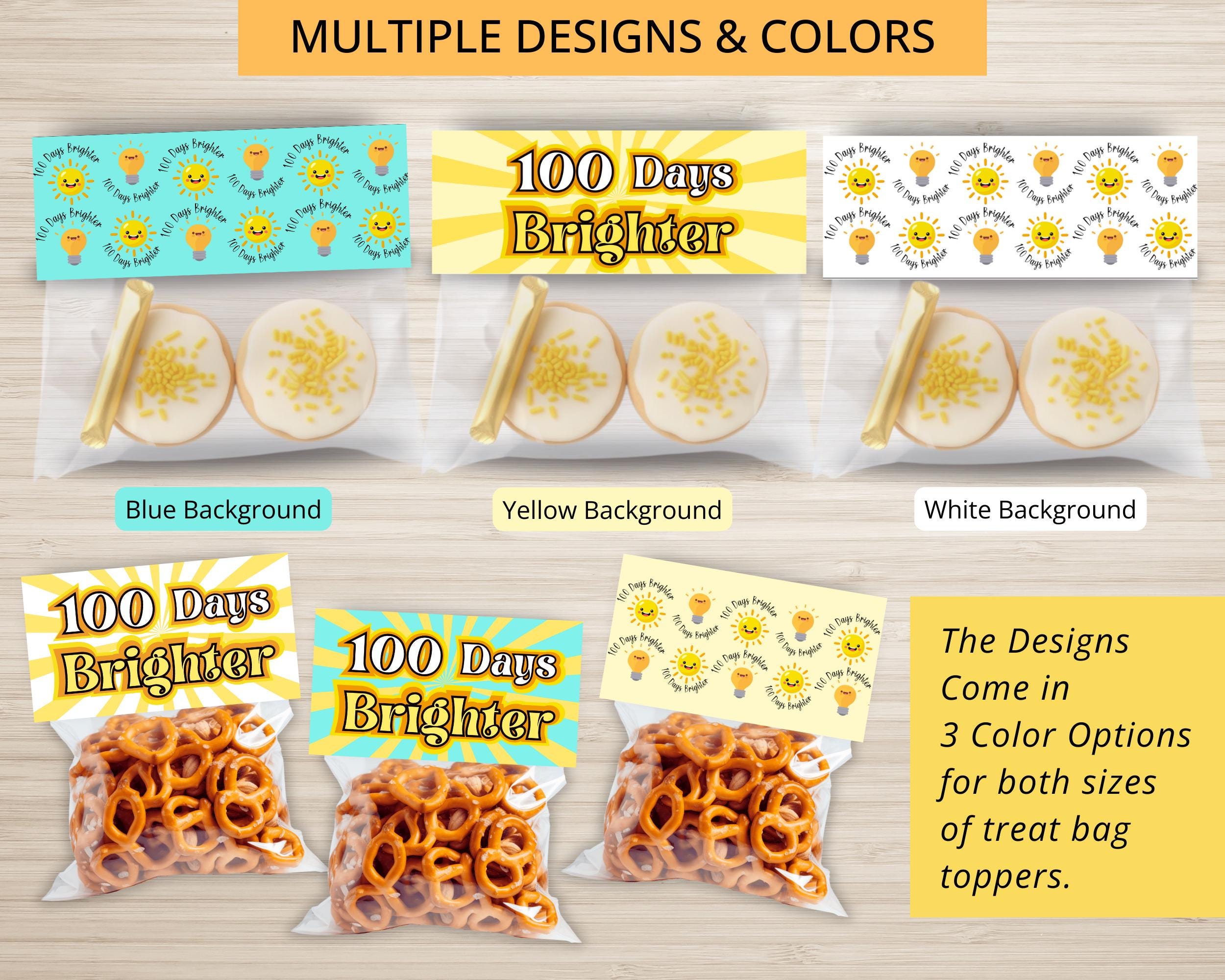 100 Days Brighter Printable Treat Bag Topper | 100th Day of School ...