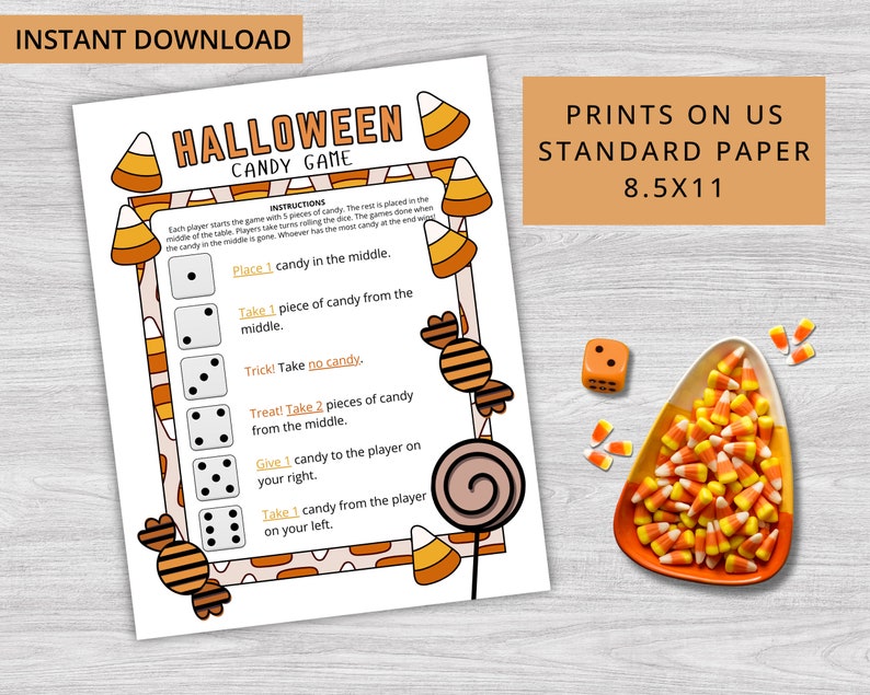 Halloween Candy Game Printable Candy Dice Game Halloween Party, Class ...