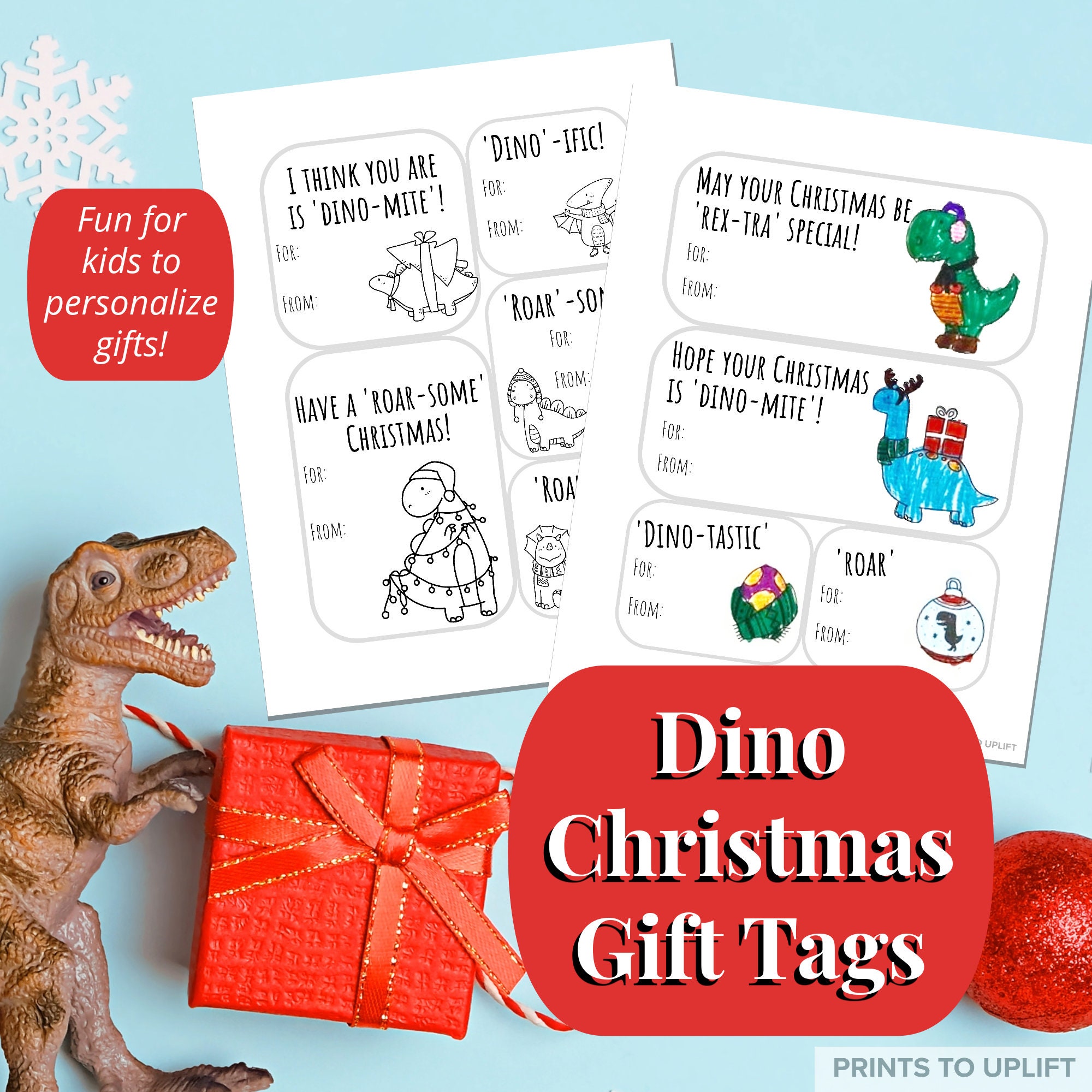 Dino Christmas Gift Tags, Printable, Great for Kids, Dinosaurs, 8.5x11 ...