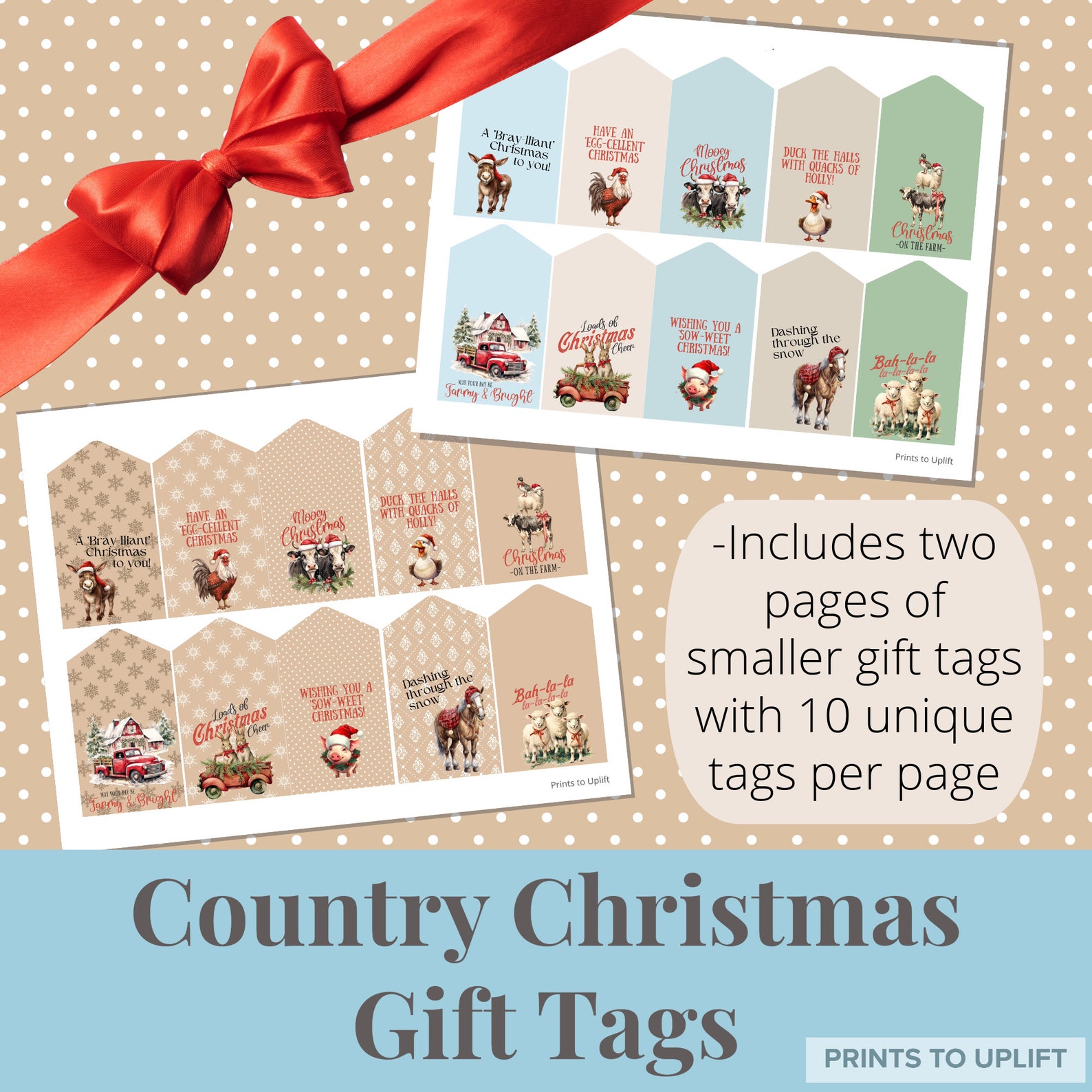 Country Christmas Gift Tags, Farm Animals, Barn, Printable, Instant ...