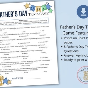 Father's Day Trivia Game | Dad's Day Printable | Quiz for Adults and ...