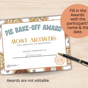 Pie Contest Bundle | Pie Baking Award Certificates | Pie Bake-off | Pie ...