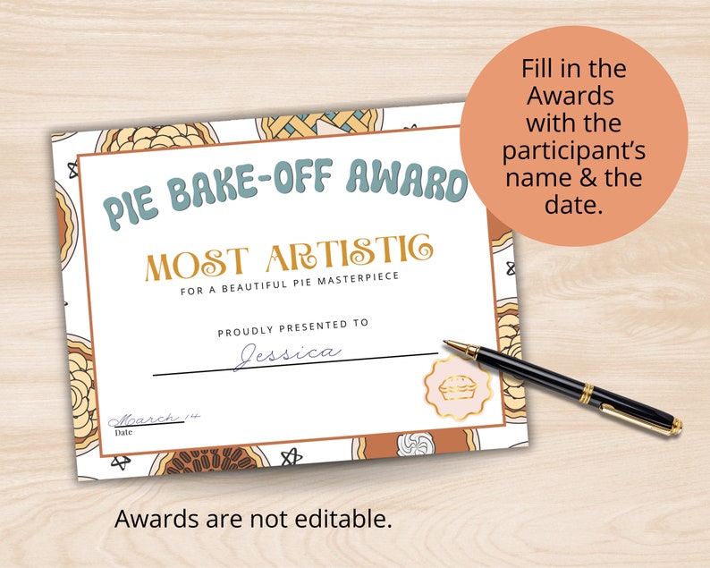 Pie Contest Bundle | Pie Baking Award Certificates | Pie Bake-off | Pie ...