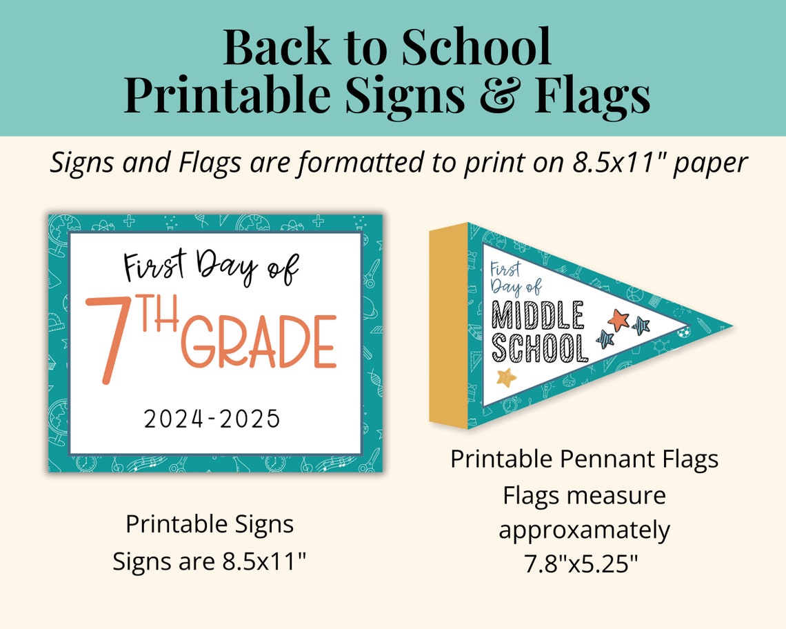 7th Grade Back to School Flags and Signs | 2024 School Year | First Day ...