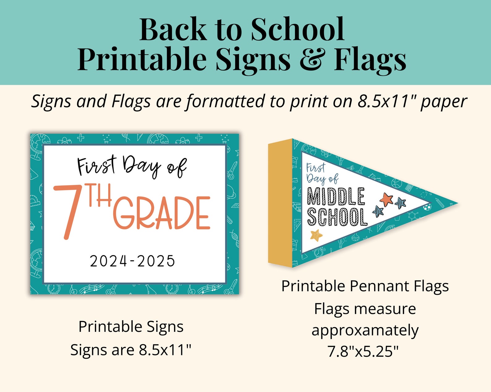 7th Grade Back to School Flags and Signs | 2024 School Year | First Day ...