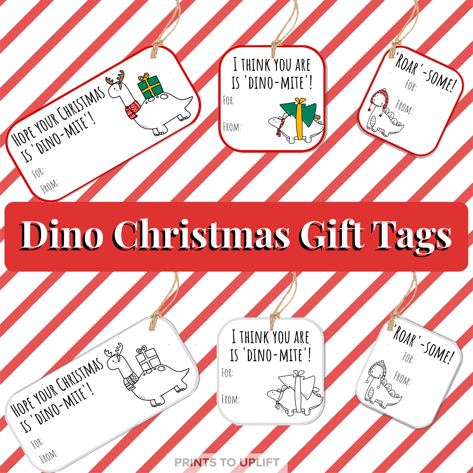 Dino Christmas Gift Tags, Printable, Great for Kids, Dinosaurs, 8.5x11 ...