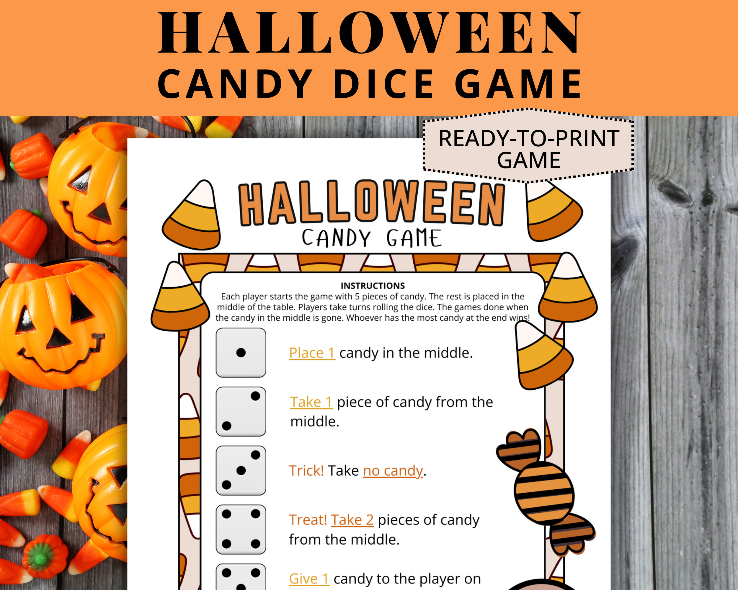Halloween Candy Game Printable Candy Dice Game Halloween Party, Class ...