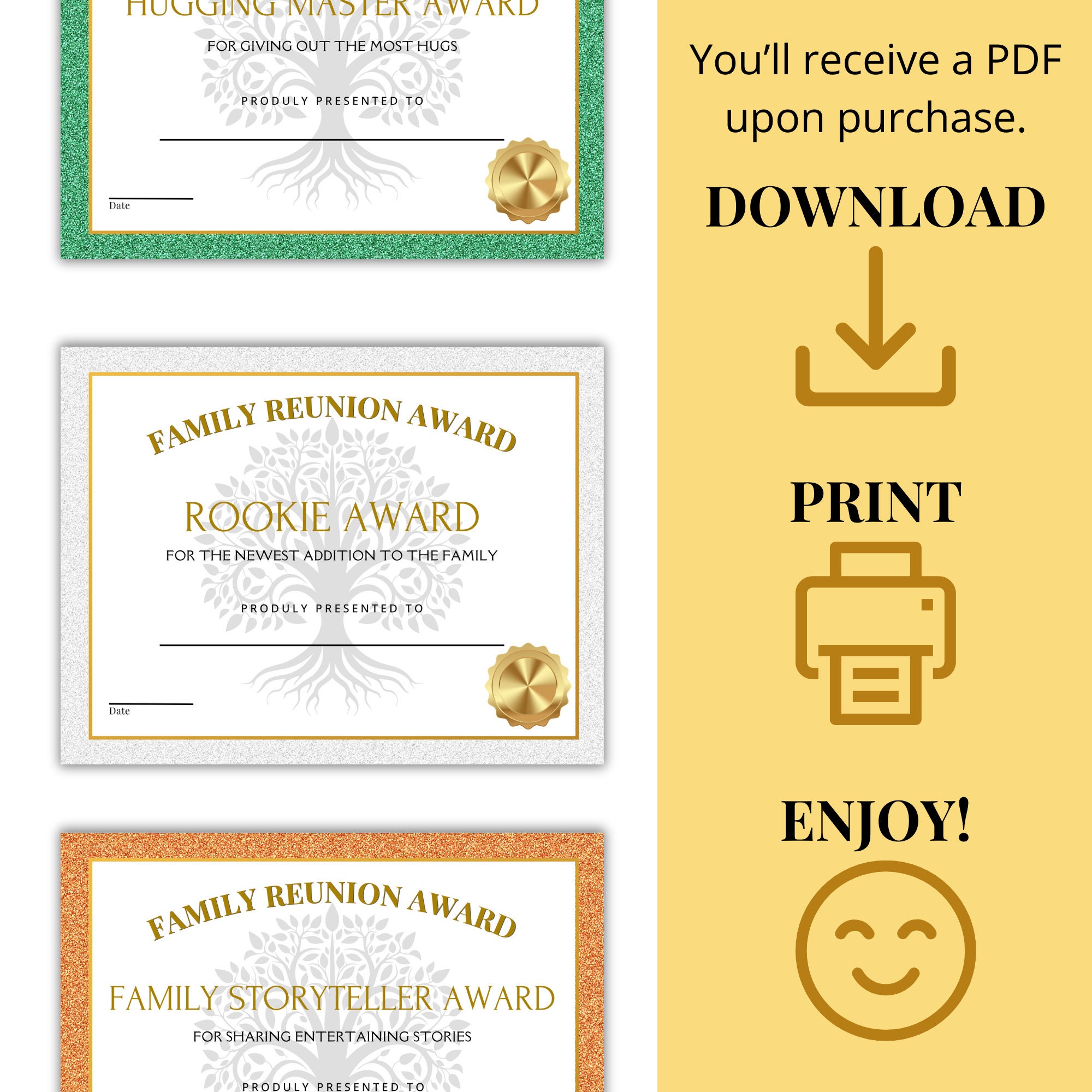 Family Reunion Awards, Printable Award Certificates to Use at Family ...
