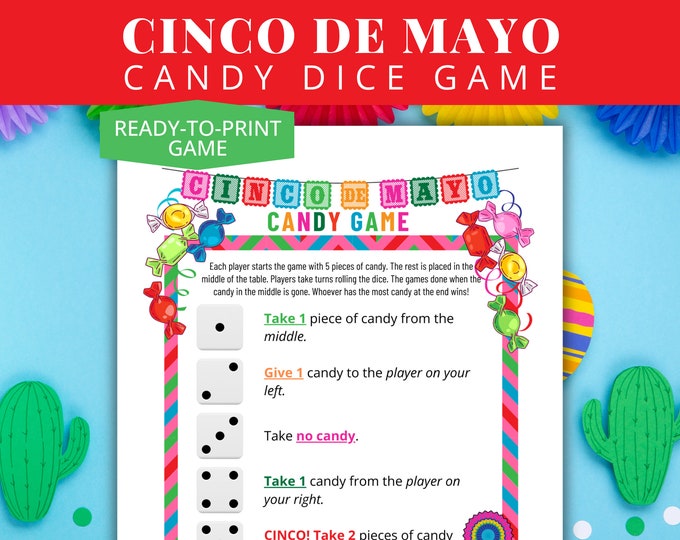 Fiesta Candy Dice Game, Printable Game for a Fiesta Birthday, Cinco De ...