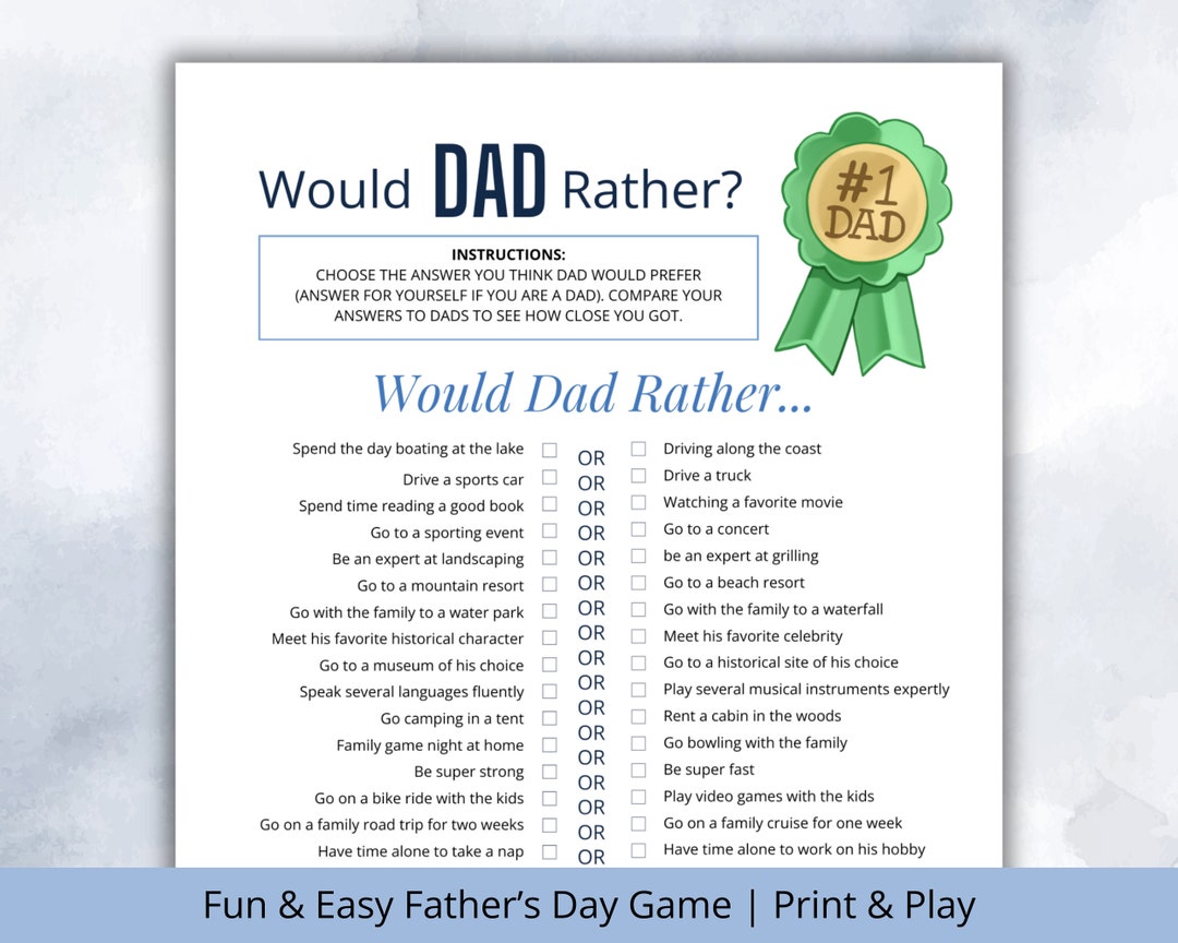 Father's Day Would Dad Rather Game | Printable PDF | This or That Game ...