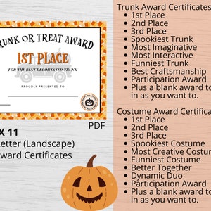 Trunk or Treat Award Certificate Bundle | Trunk Awards & Costume Awards ...