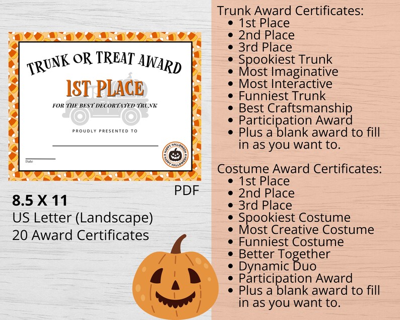 Trunk or Treat Award Certificate Bundle | Trunk Awards & Costume Awards ...