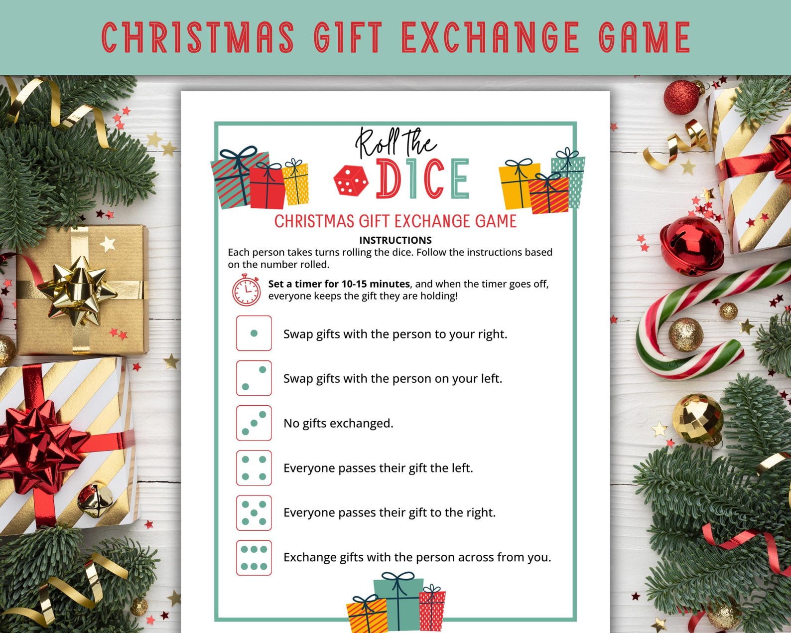 Christmas Gift Exchange Game | Christmas Dice Game | Pass the Gift Game ...
