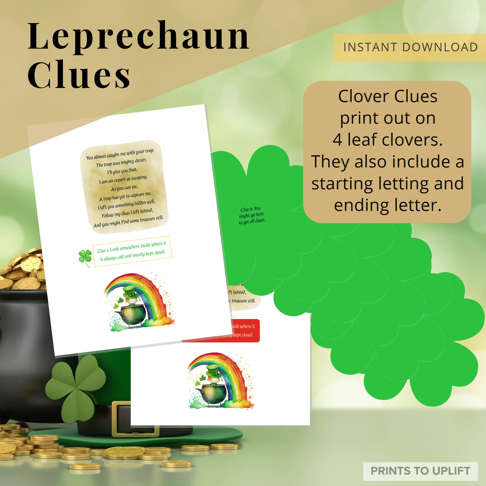 Leprechaun Clues Treasure Hunt Saint Patrick's Day Trap Clover Rainbow ...
