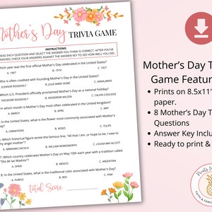 Mother's Day Trivia Game | Mom's Day Printable | Quiz for Adults and ...