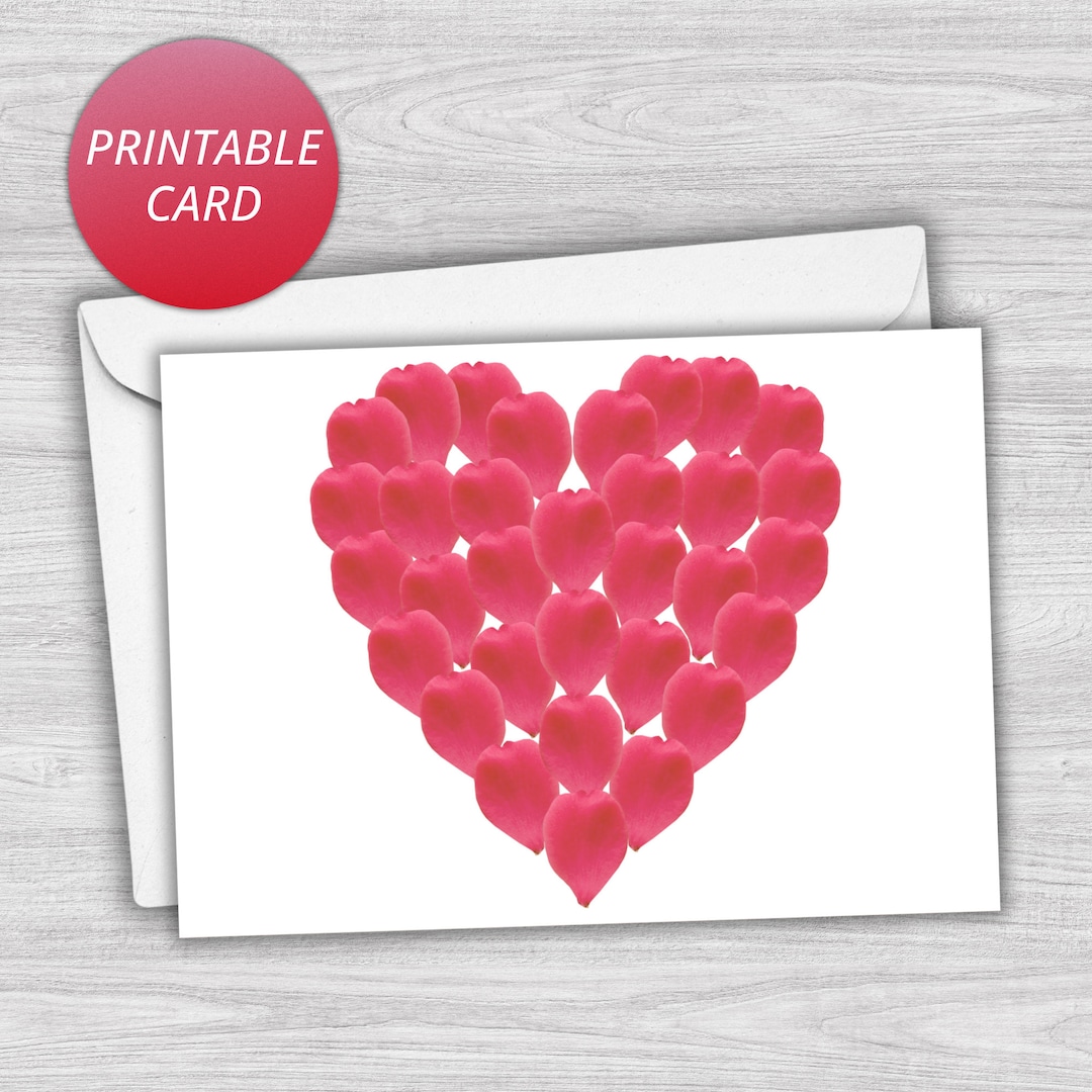 Heart Rose Petal Card, Red Rose Petal Art, Instant Download, 5x7 and ...