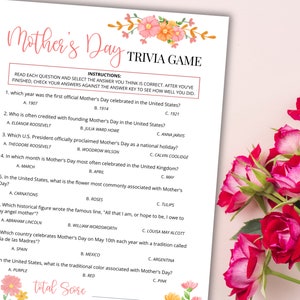 Mother's Day Trivia Game | Mom's Day Printable | Quiz for Adults and ...
