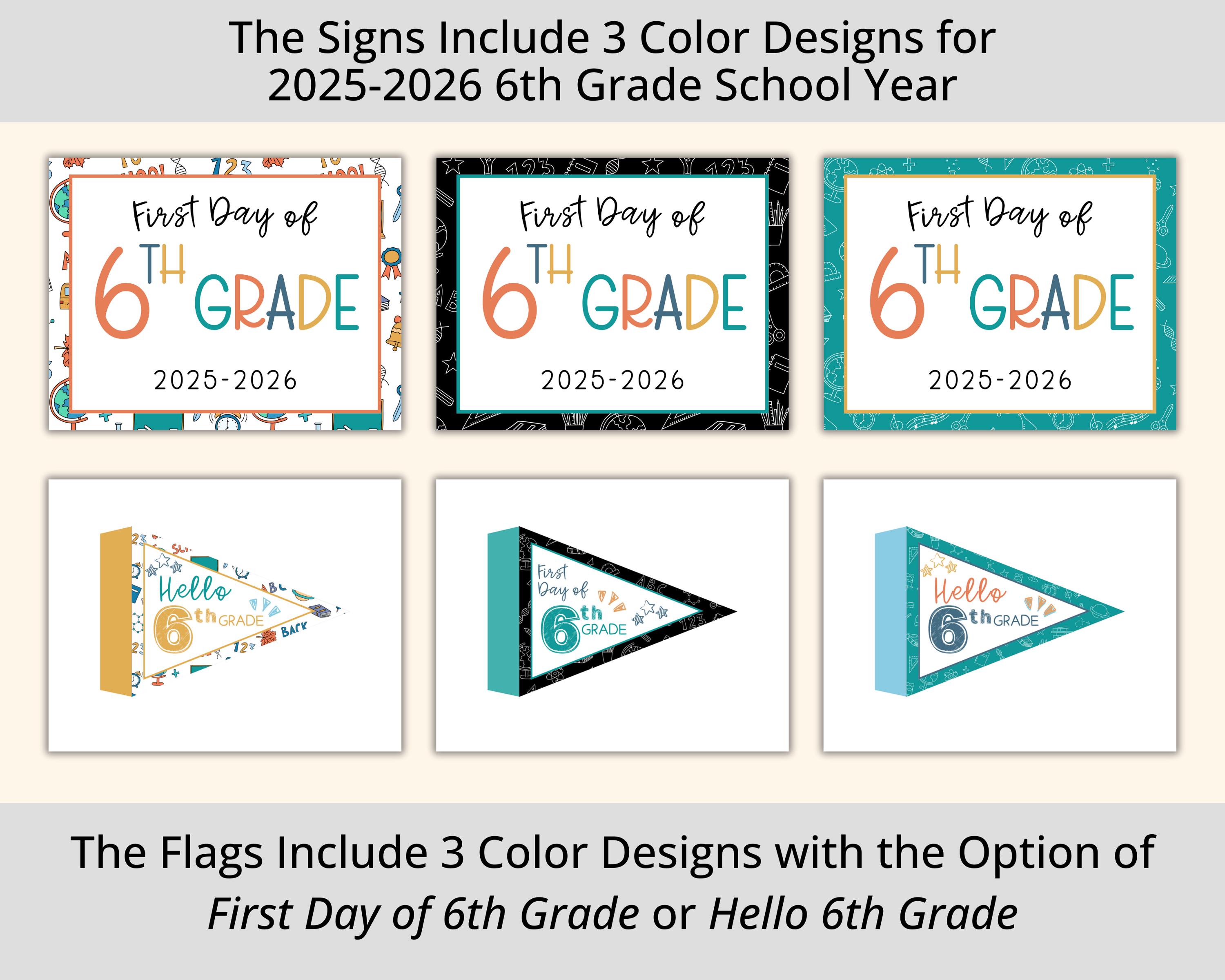 6th Grade Back to School Flags and Signs | 2025 School Year | First Day ...
