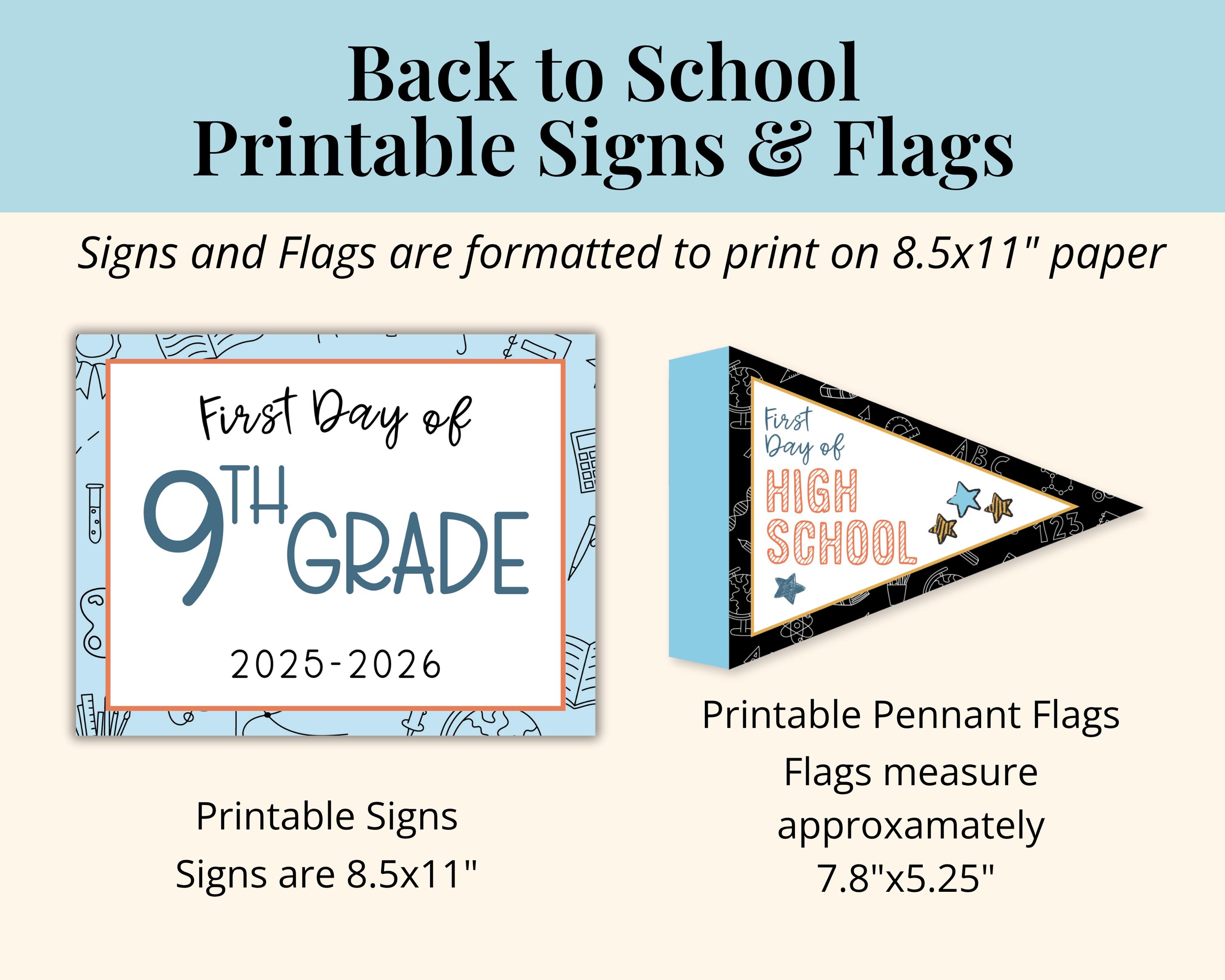 9th Grade Back to School Flags and Signs | 2025 School Year | First Day ...