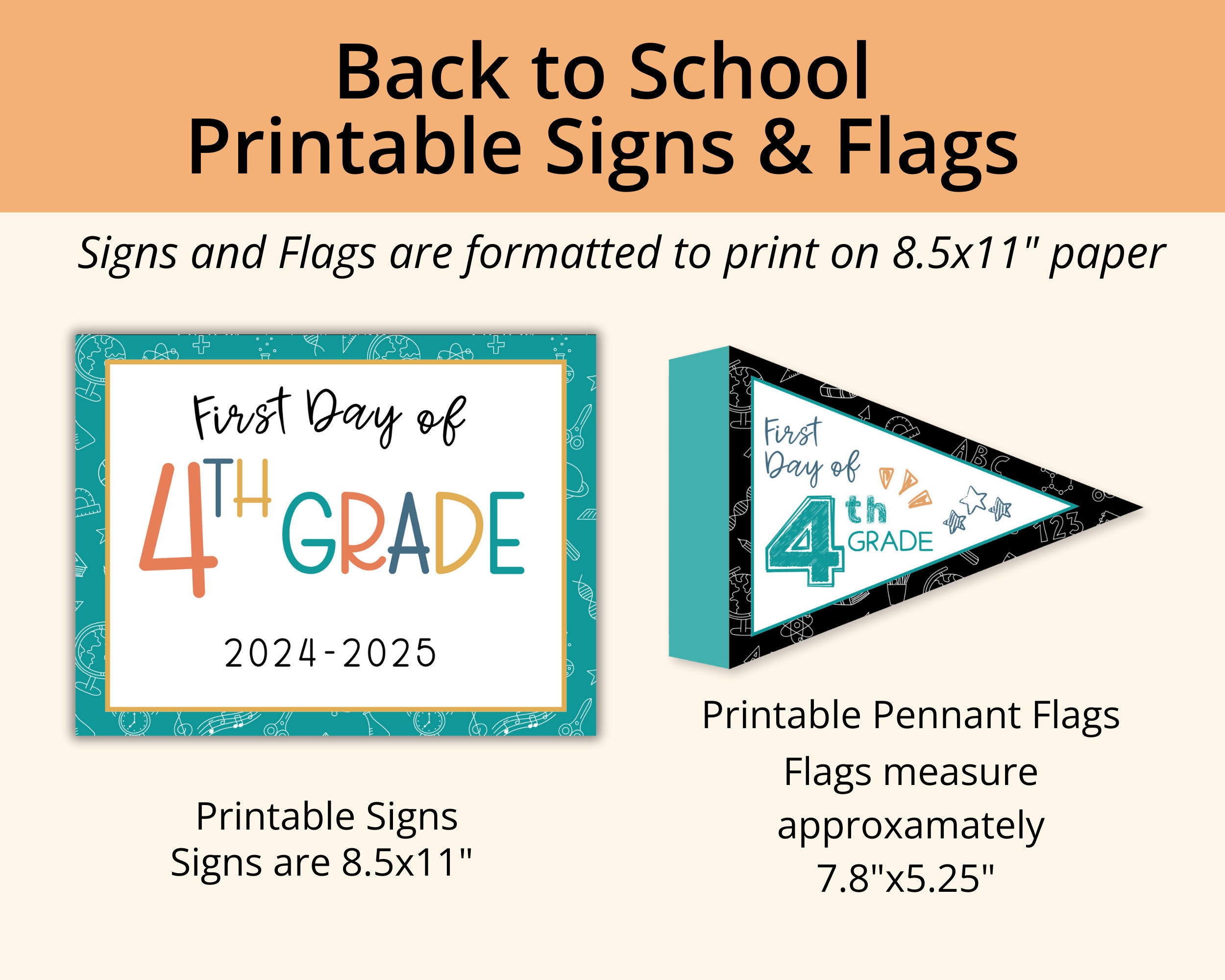 4th Grade Back to School Flags and Signs | 2025 School Year | First Day ...