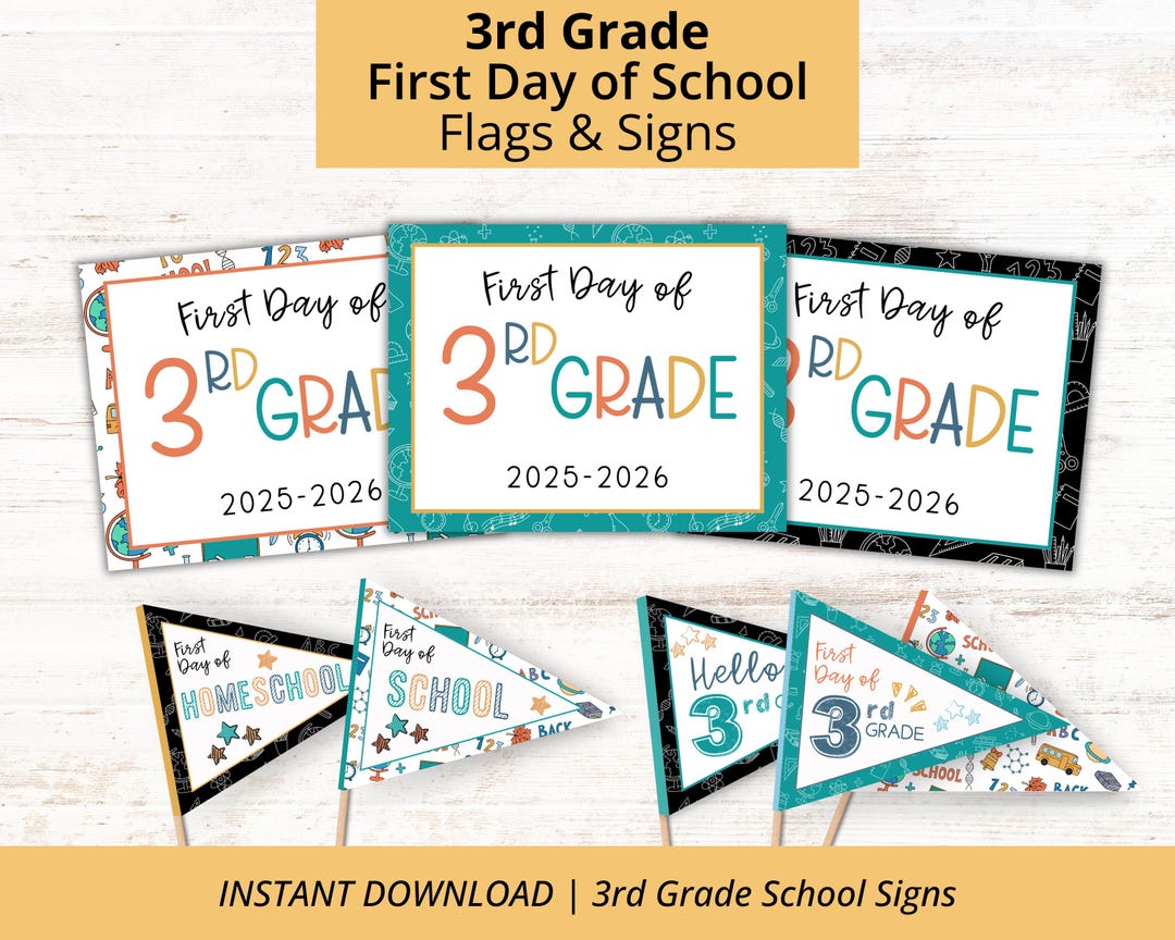 3rd Grade Back to School Flags and Signs | 2024 School Year | First Day ...