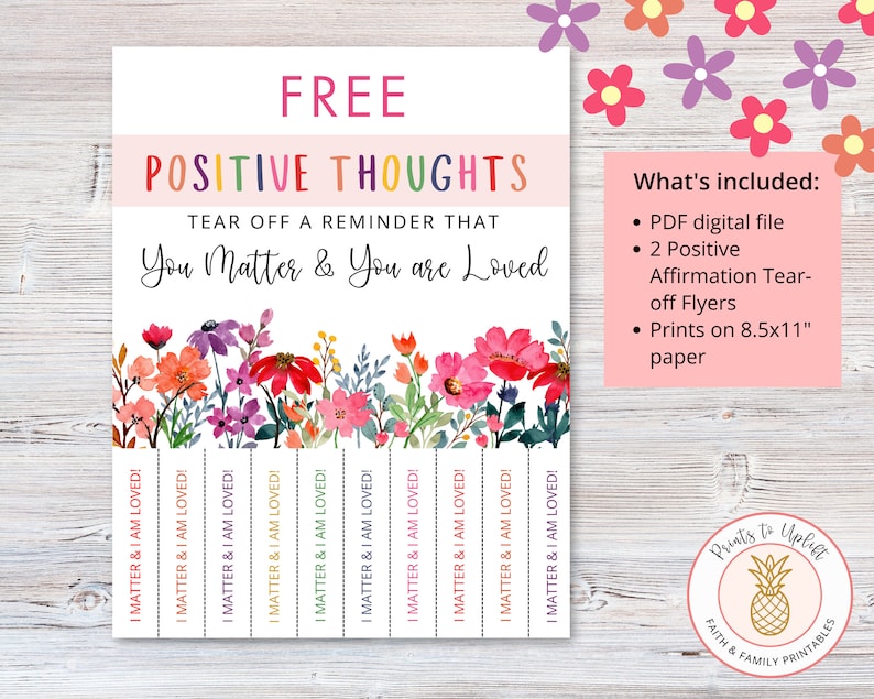 Positive Thoughts Tear off Flyer | I Am Affirmations Cards | Growth ...