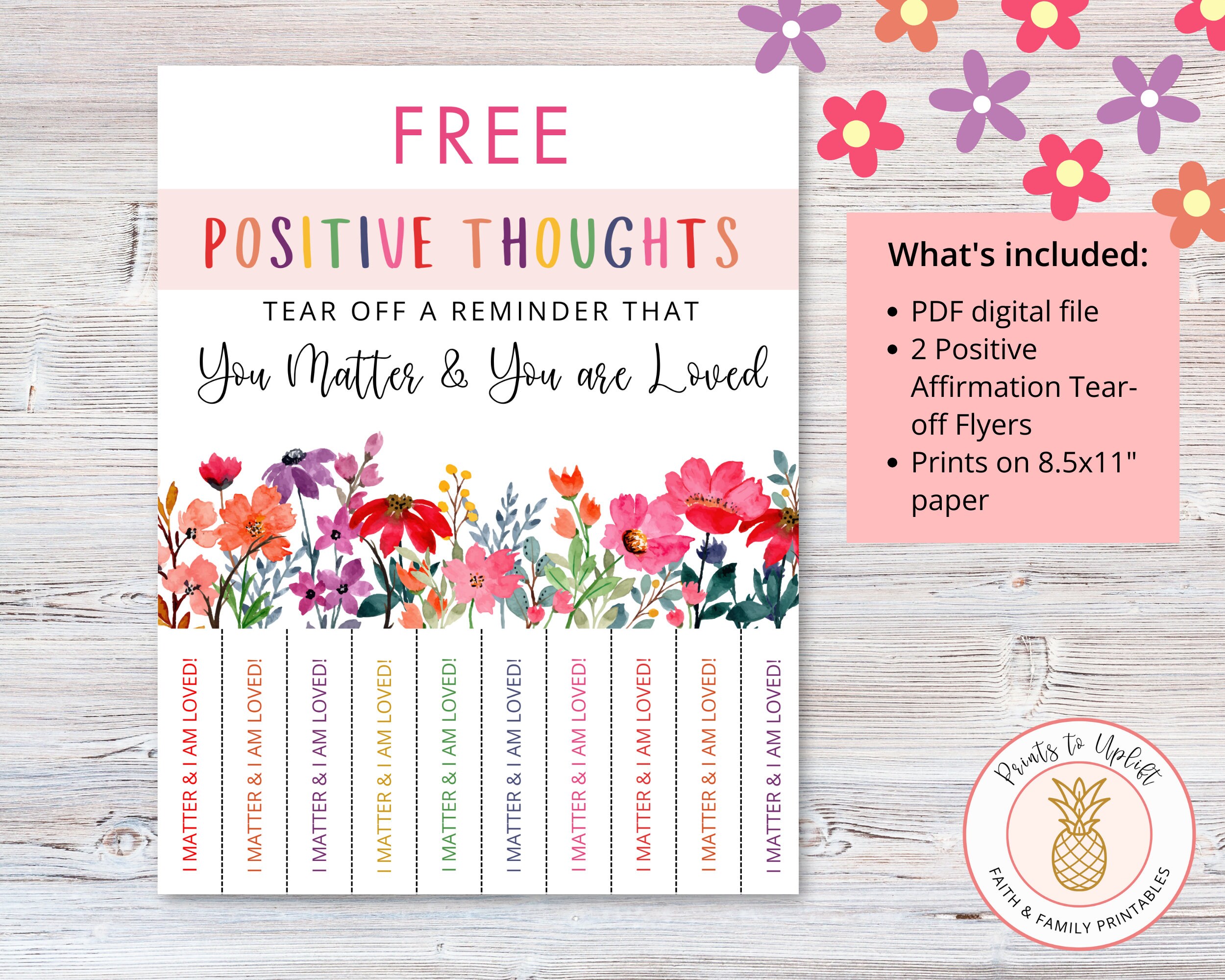 Positive Thoughts Tear off Flyer | I Am Affirmations Cards | Growth ...