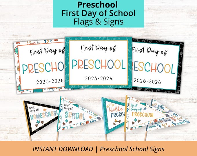 First Day Kindergarten Flag Printable, Back to School Pennant, 1st Day ...