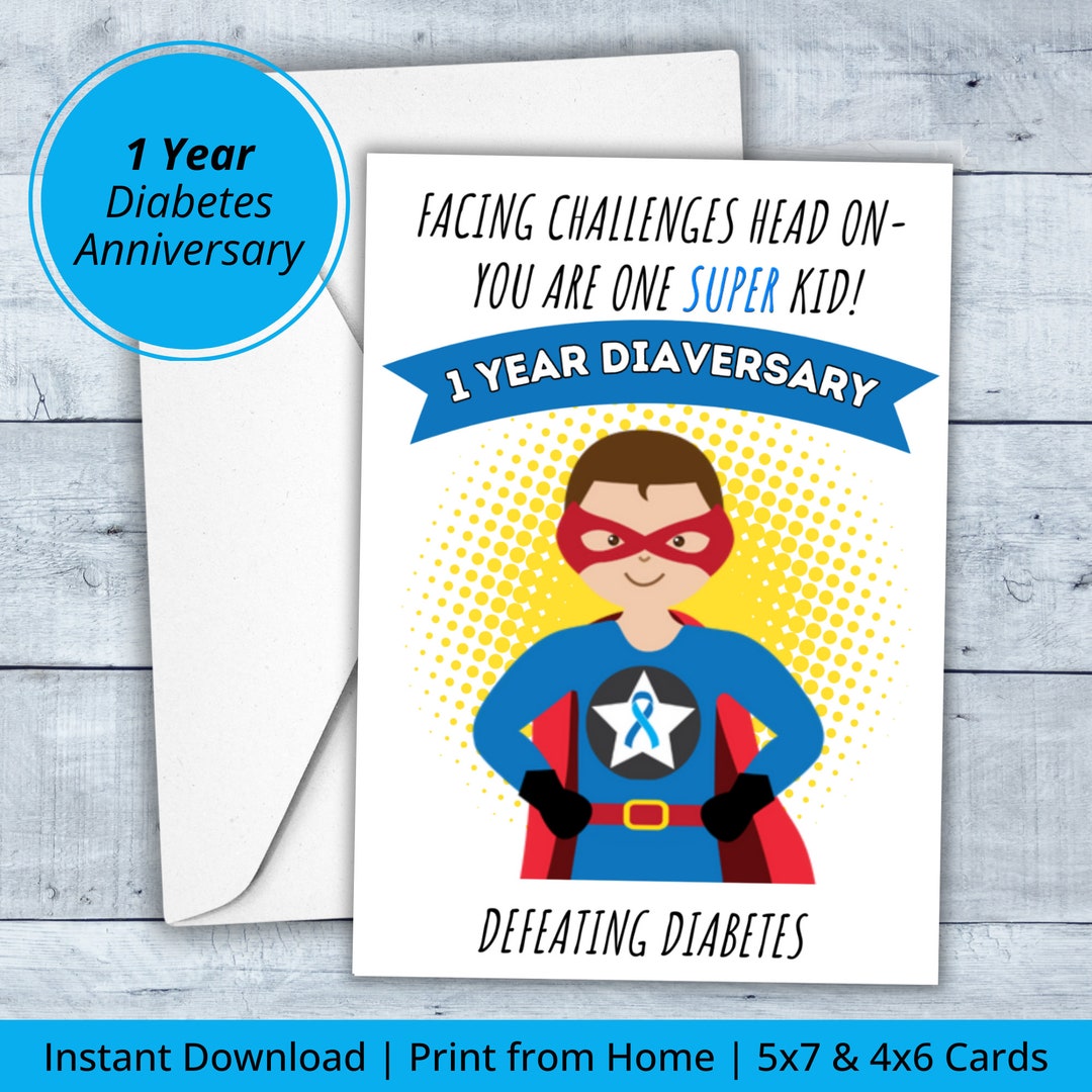Diabetes Anniversary Card | 1 Year Diaversary Card for Kids | Printable ...