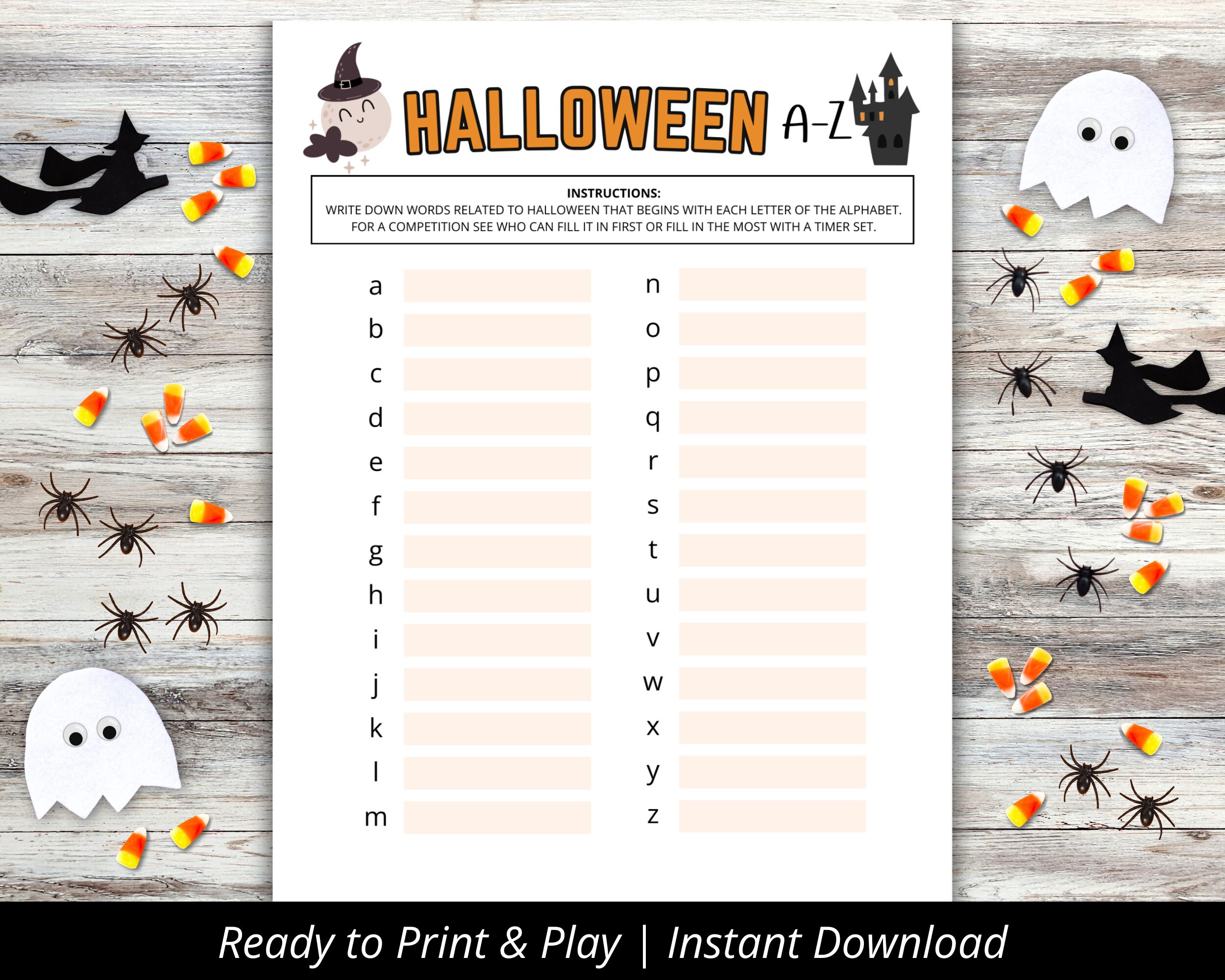 Halloween A-Z Game | Printable Halloween Activity | A-Z Race | for Kids ...