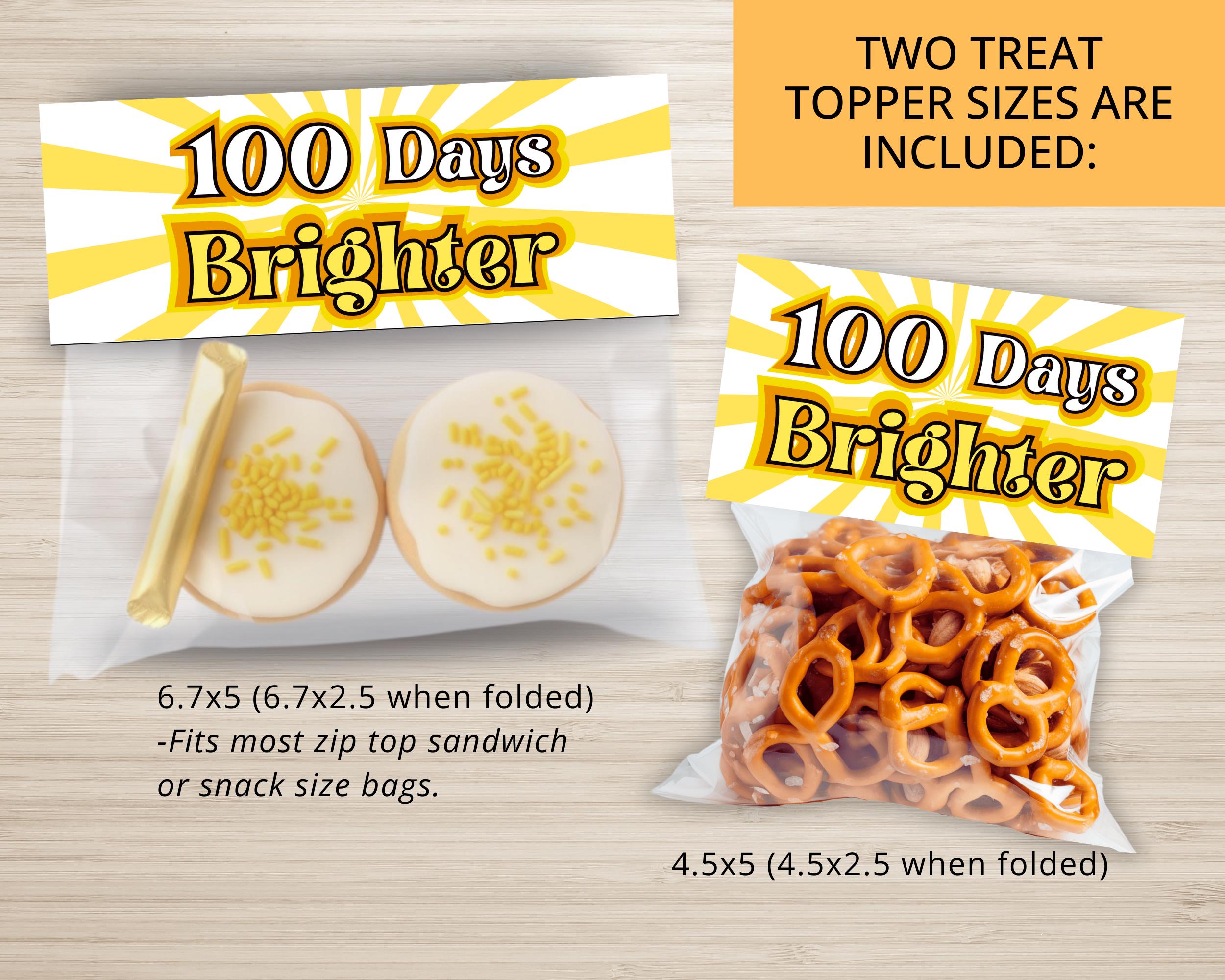 100 Days Brighter Printable Treat Bag Topper | 100th Day of School ...