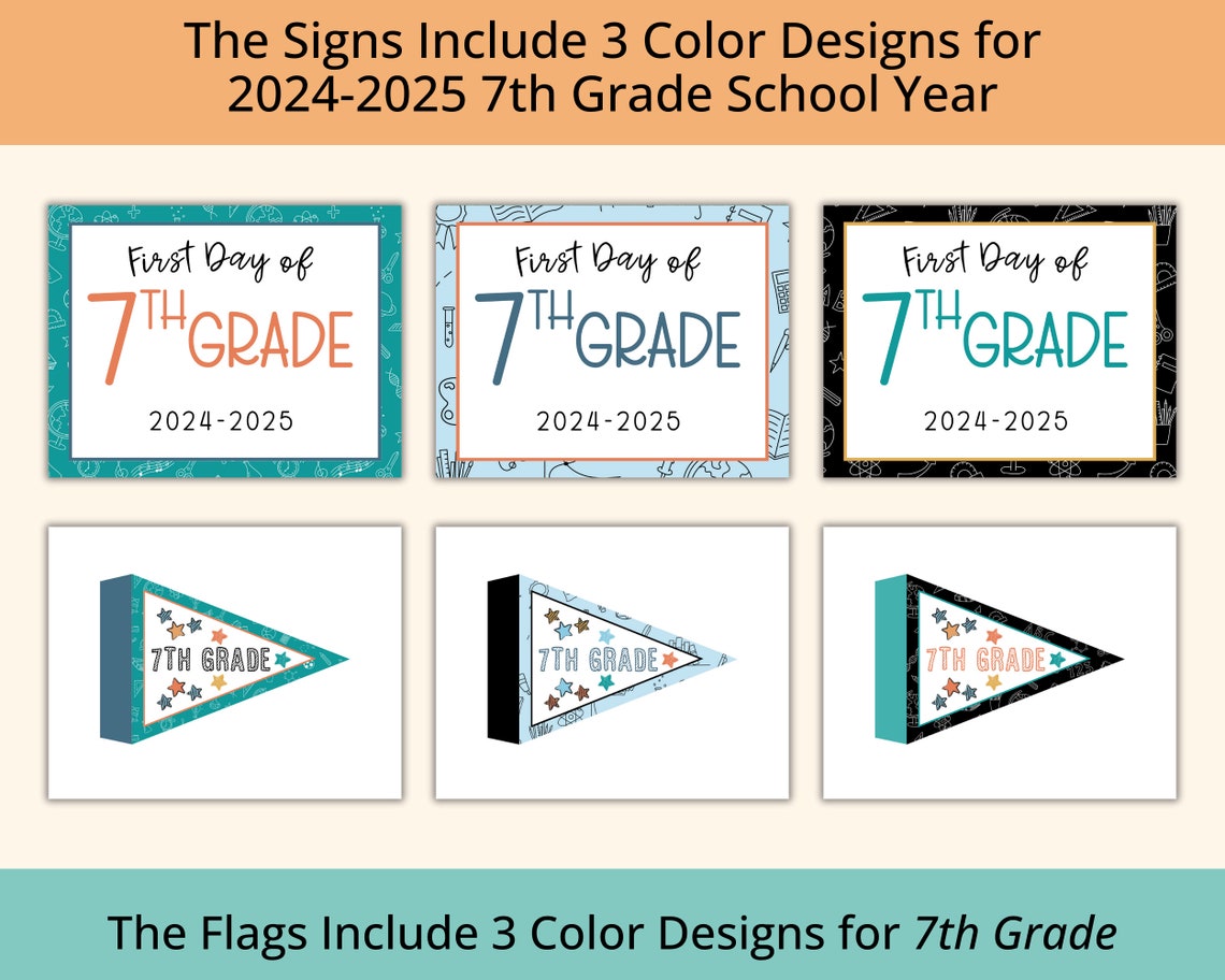 7th Grade Back to School Flags and Signs | 2024 School Year | First Day ...