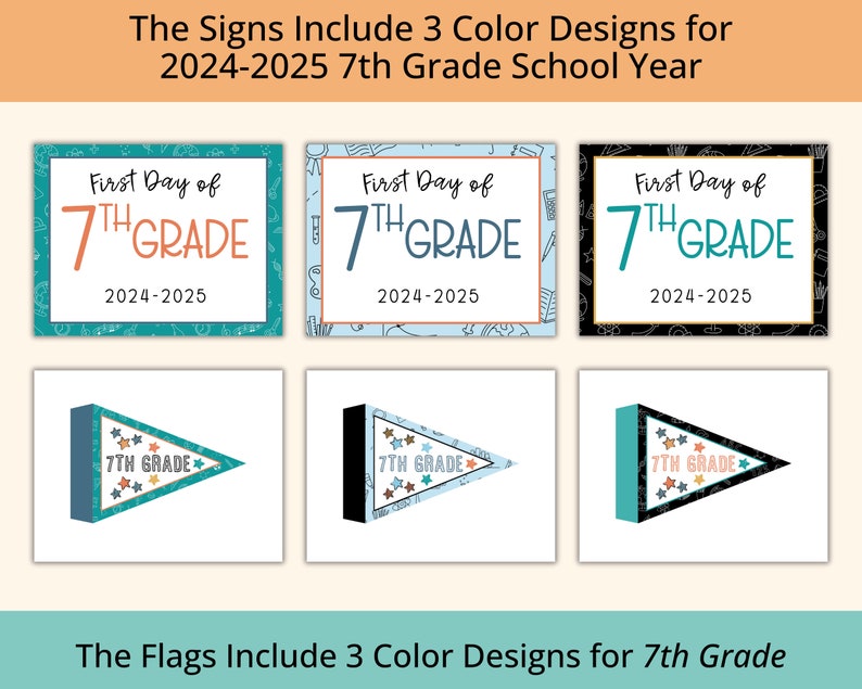 7th Grade Back to School Flags and Signs | 2024 School Year | First Day ...