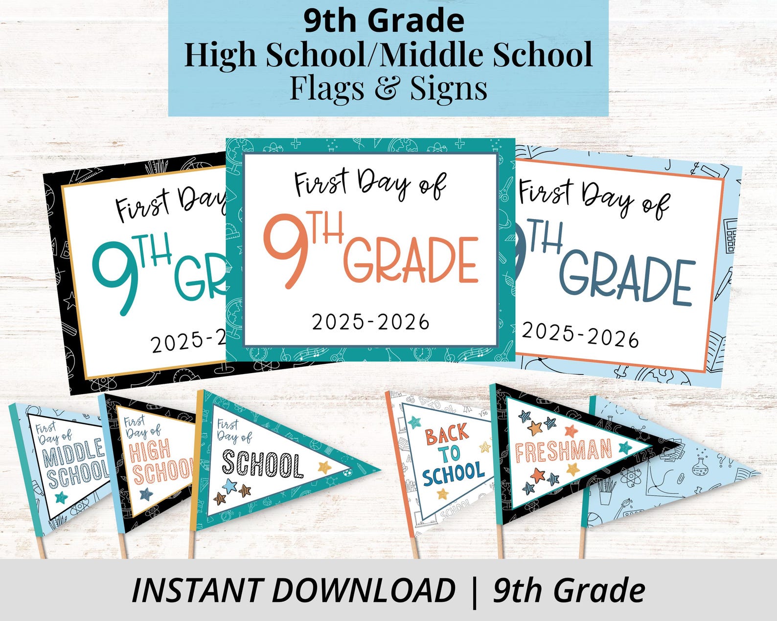 9th Grade Back to School Flags and Signs | 2025 School Year | First Day ...