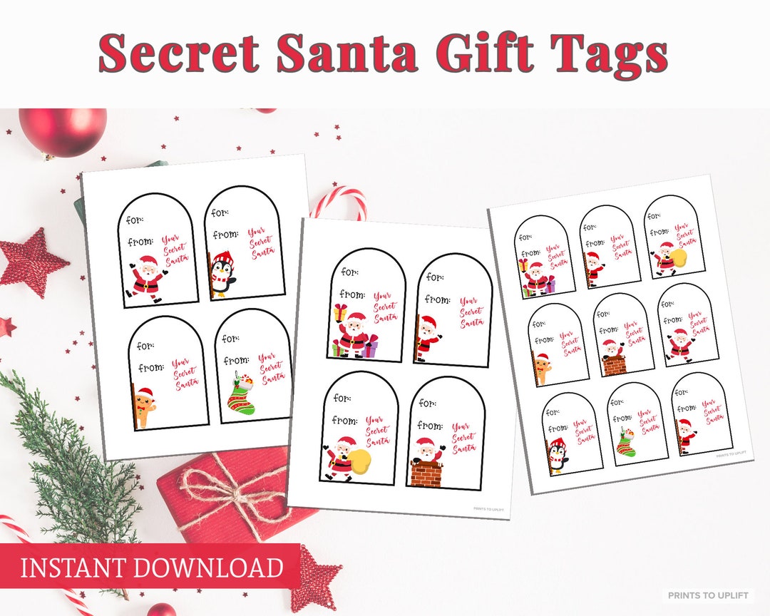 Secret Santa Christmas Gift Tags Instant Download Digital Standard ...