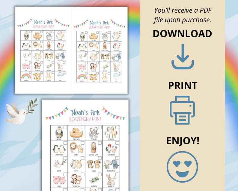 Noah's Ark Scavenger Hunt | Printable Bible Scavenger Hunt | Bible Game ...