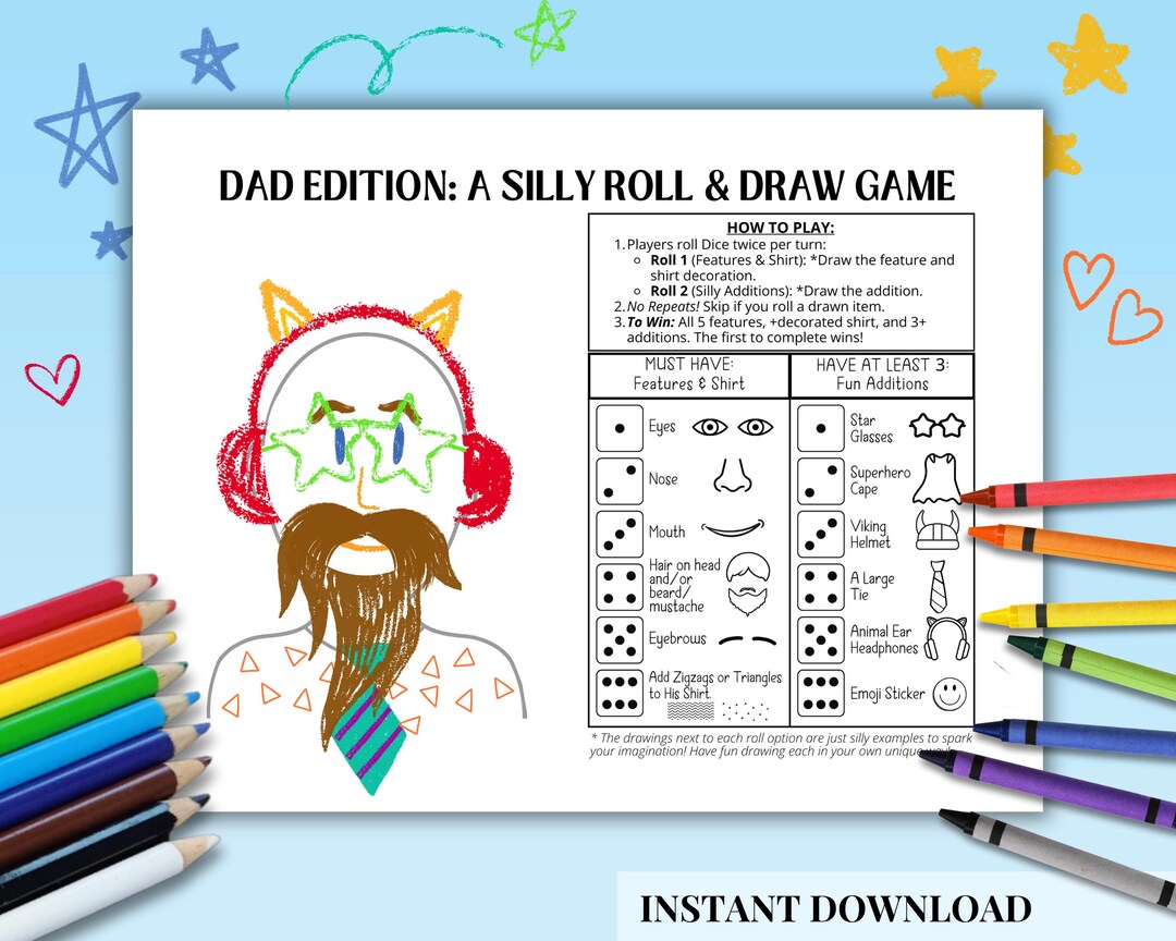 Roll a Dad Portrait Game: Father's Day Family Fun (PDF Downloadable ...