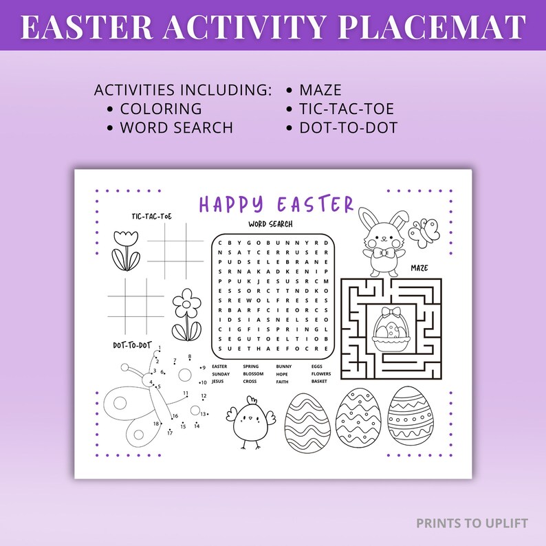 Easter Activity Mat, Printable, Includes Easter Bunny Maze, Dot to Dot ...