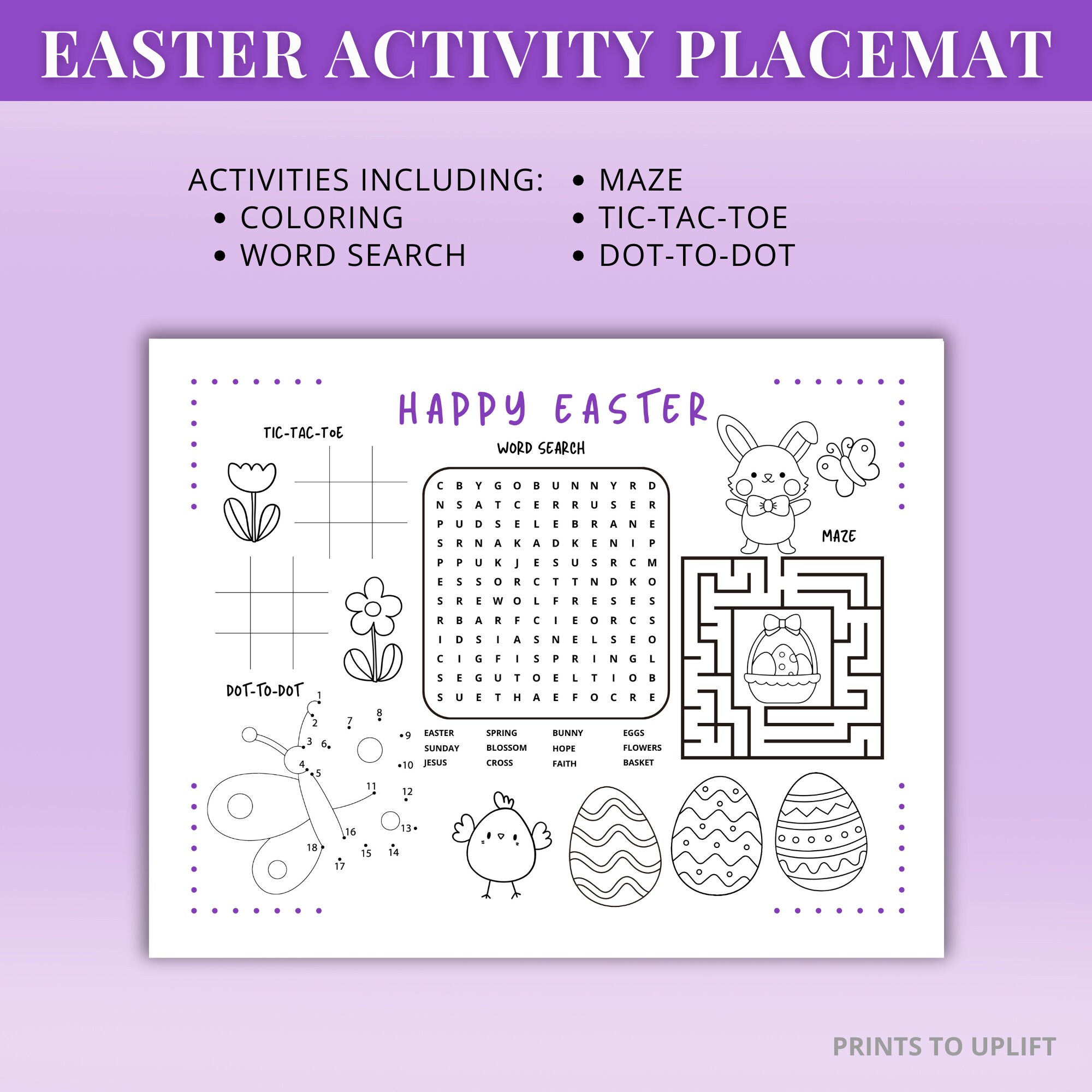 Easter Activity Mat, Printable, Includes Easter Bunny Maze, Dot to Dot ...