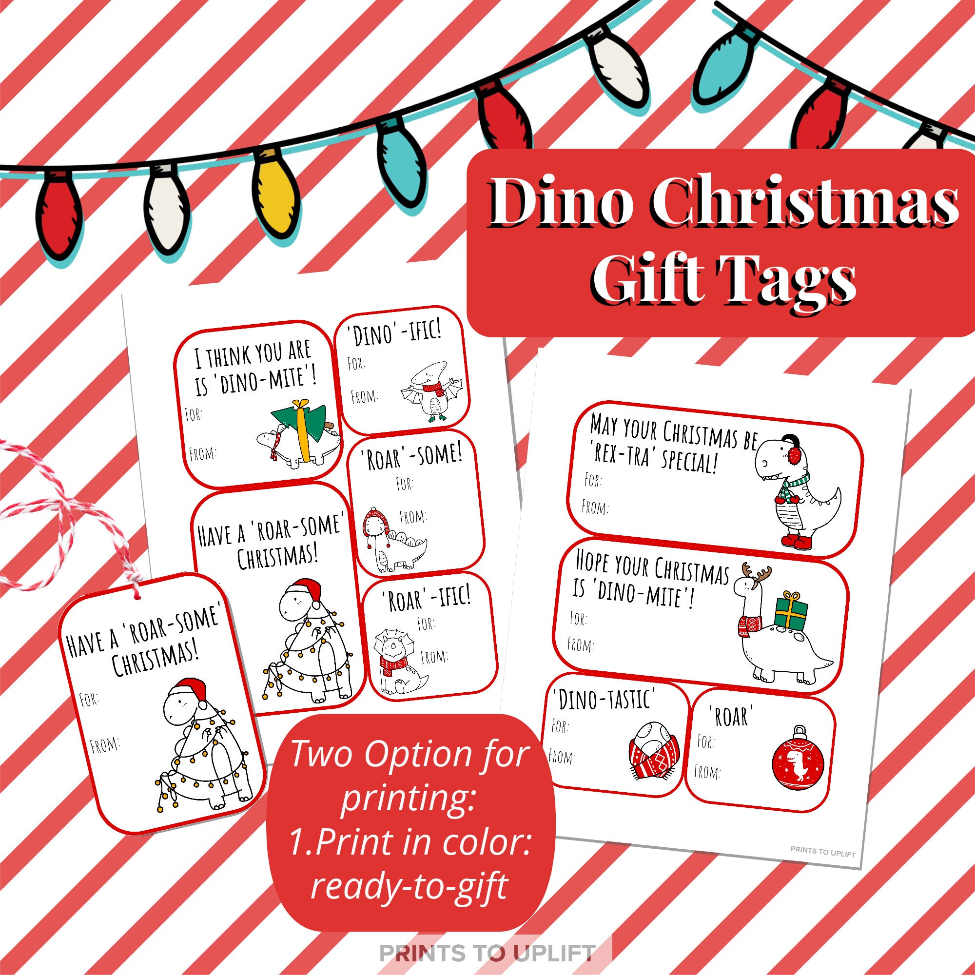 Dino Christmas Gift Tags, Printable, Great for Kids, Dinosaurs, 8.5x11 ...