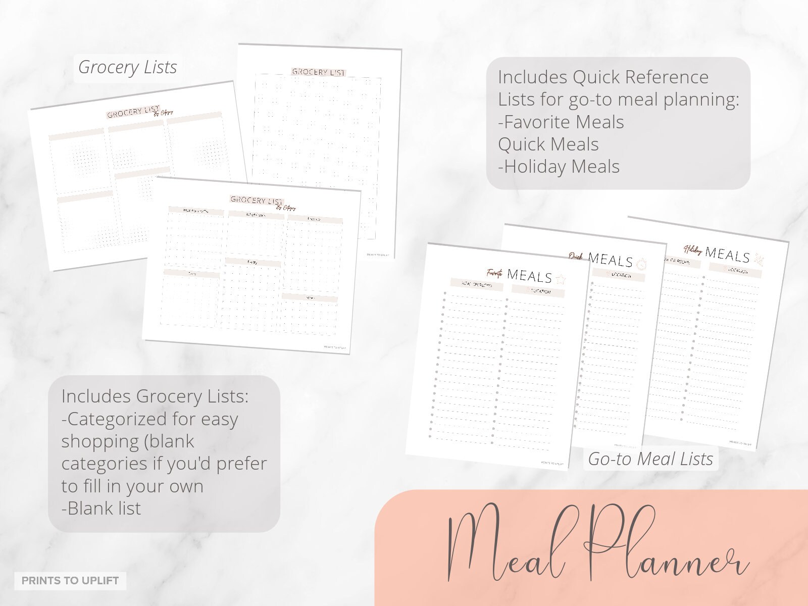 Meal Planner Bundle Grocery List Menu Instant Download Food Journal ...