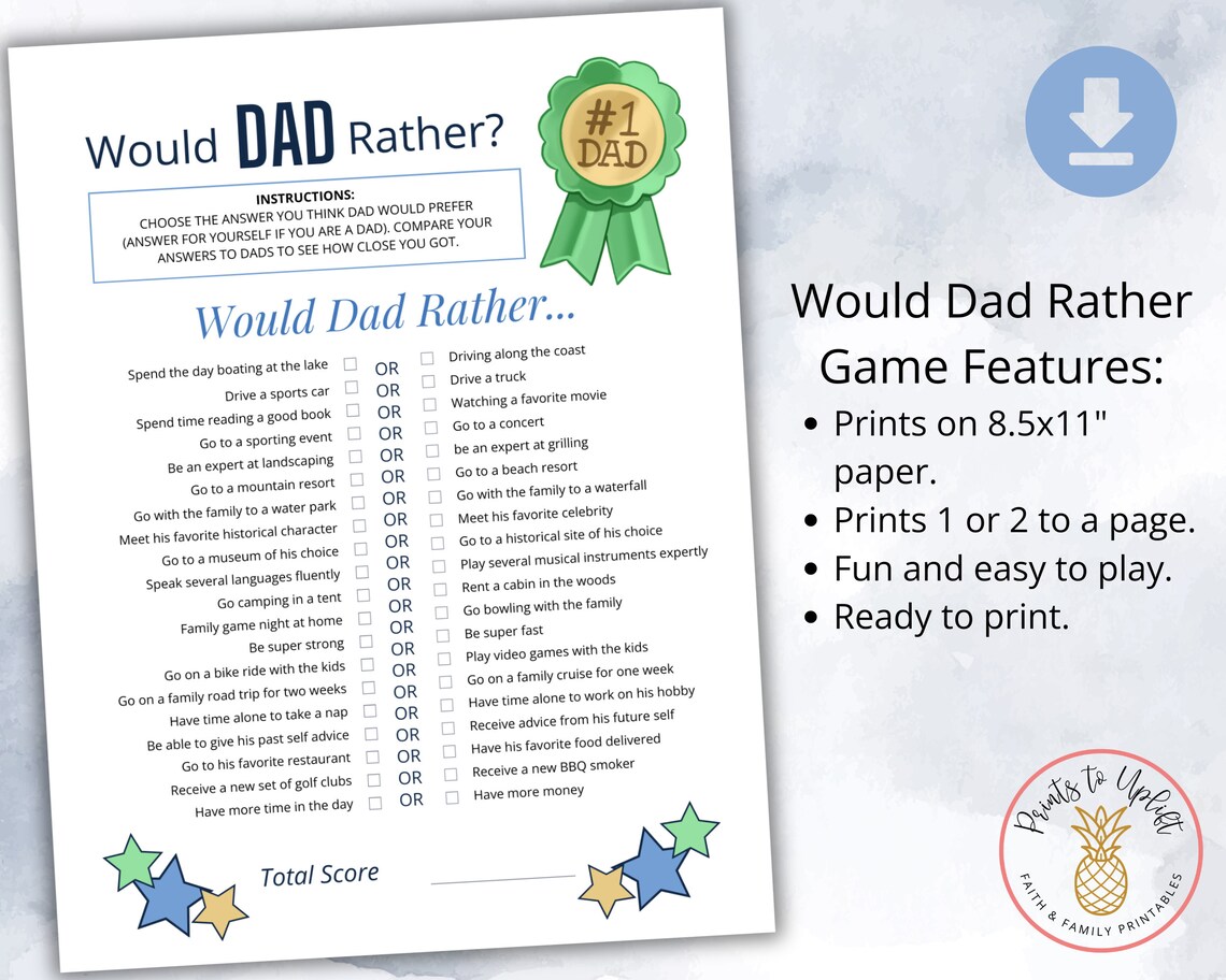 Father's Day Would Dad Rather Game | Printable PDF | This or That Game ...