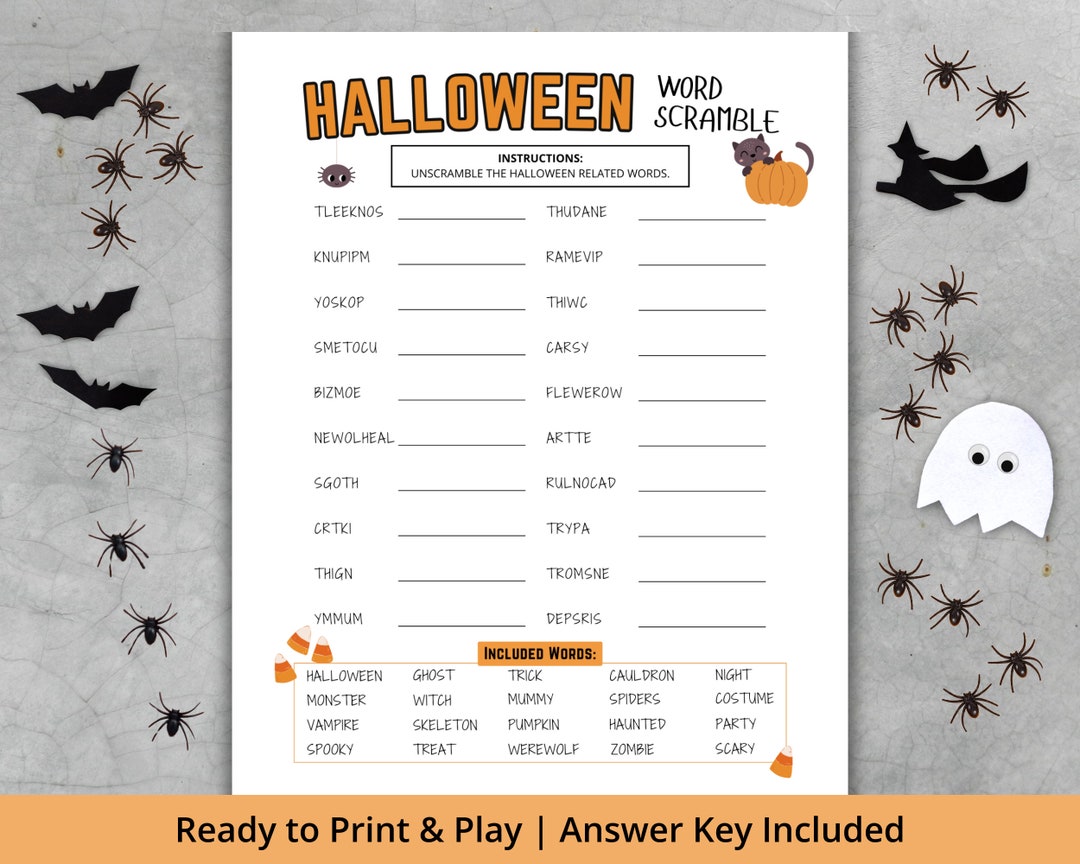 Halloween Word Scramble | Answer Key Included | Printable Halloween ...