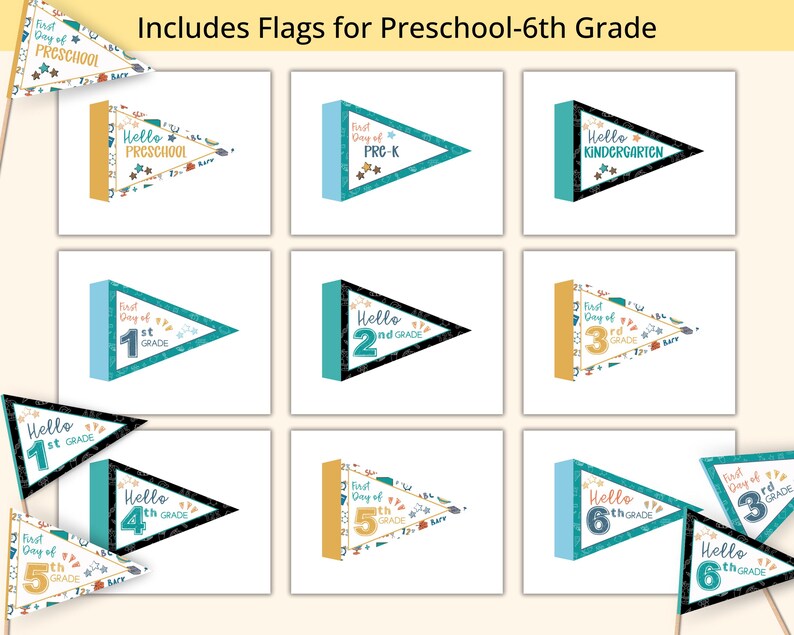 Back to School Flags and Sign Bundle | Preschool Through 6th Grade ...