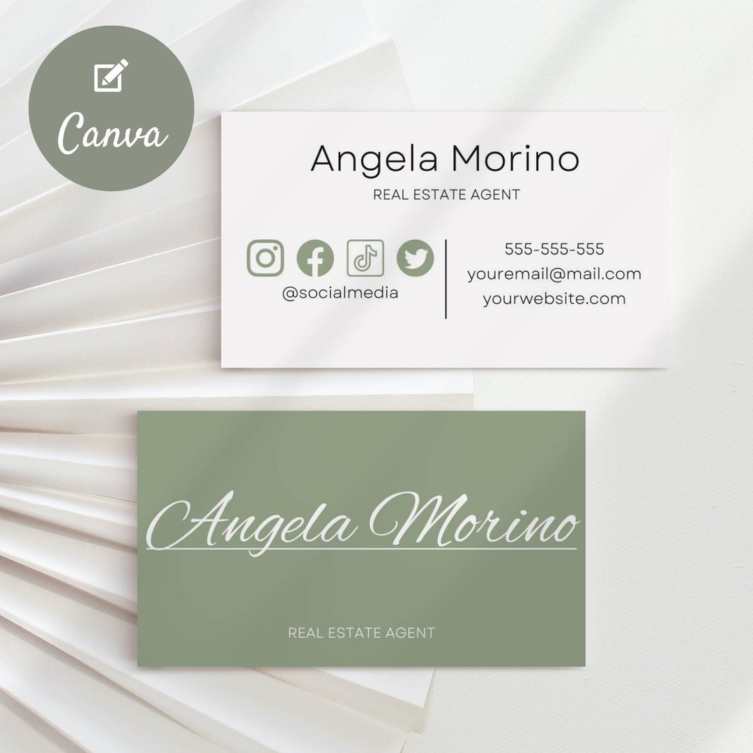Sage Green Business Card Template DIY Printable Business Card Business ...