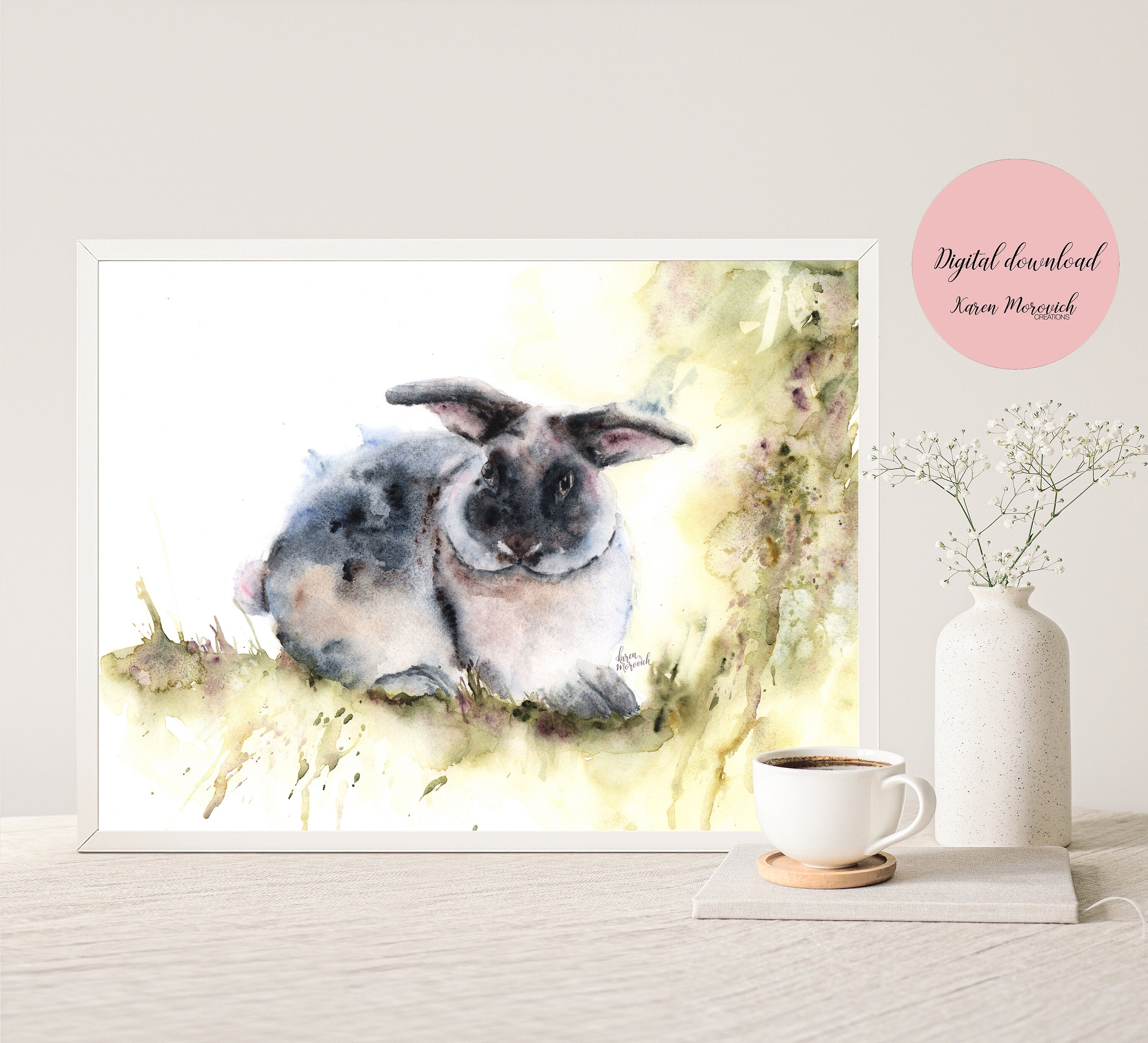 Rabbit Watercolor Painting Instant Digital Download - Etsy