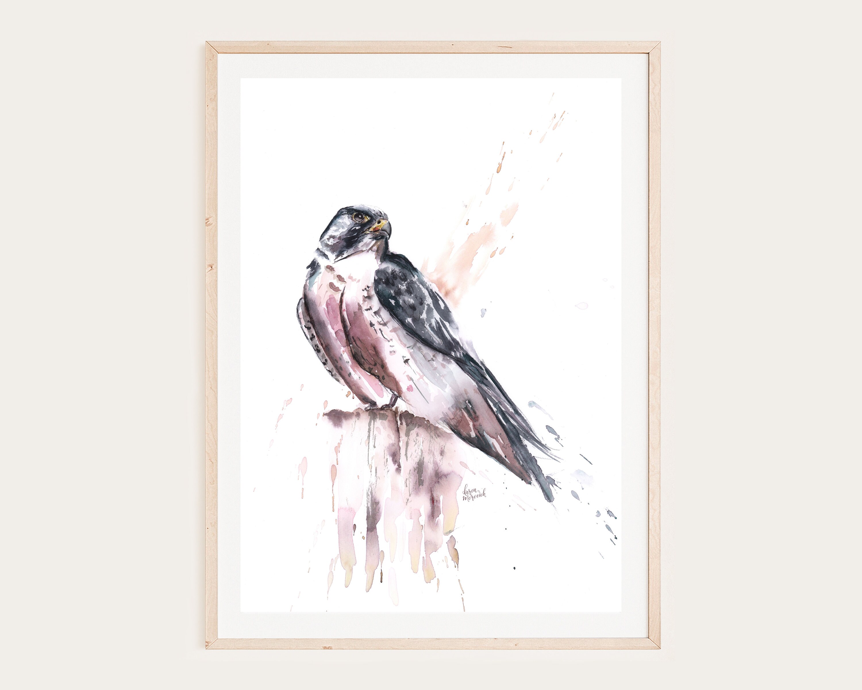 Peregrine Falcon Watercolor Painting: Bird Wall Art (digital Download ...