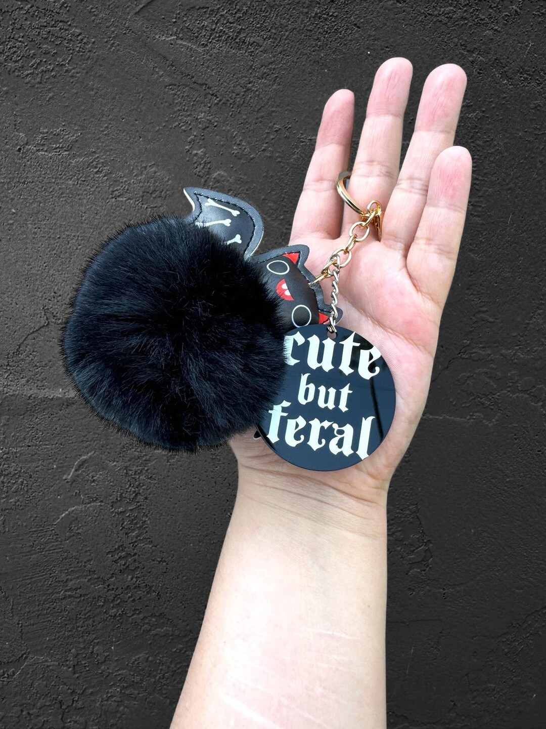 Cute but Feral, Spooky Keychain, Halloween Keychain, Goth Keychain, Bat ...