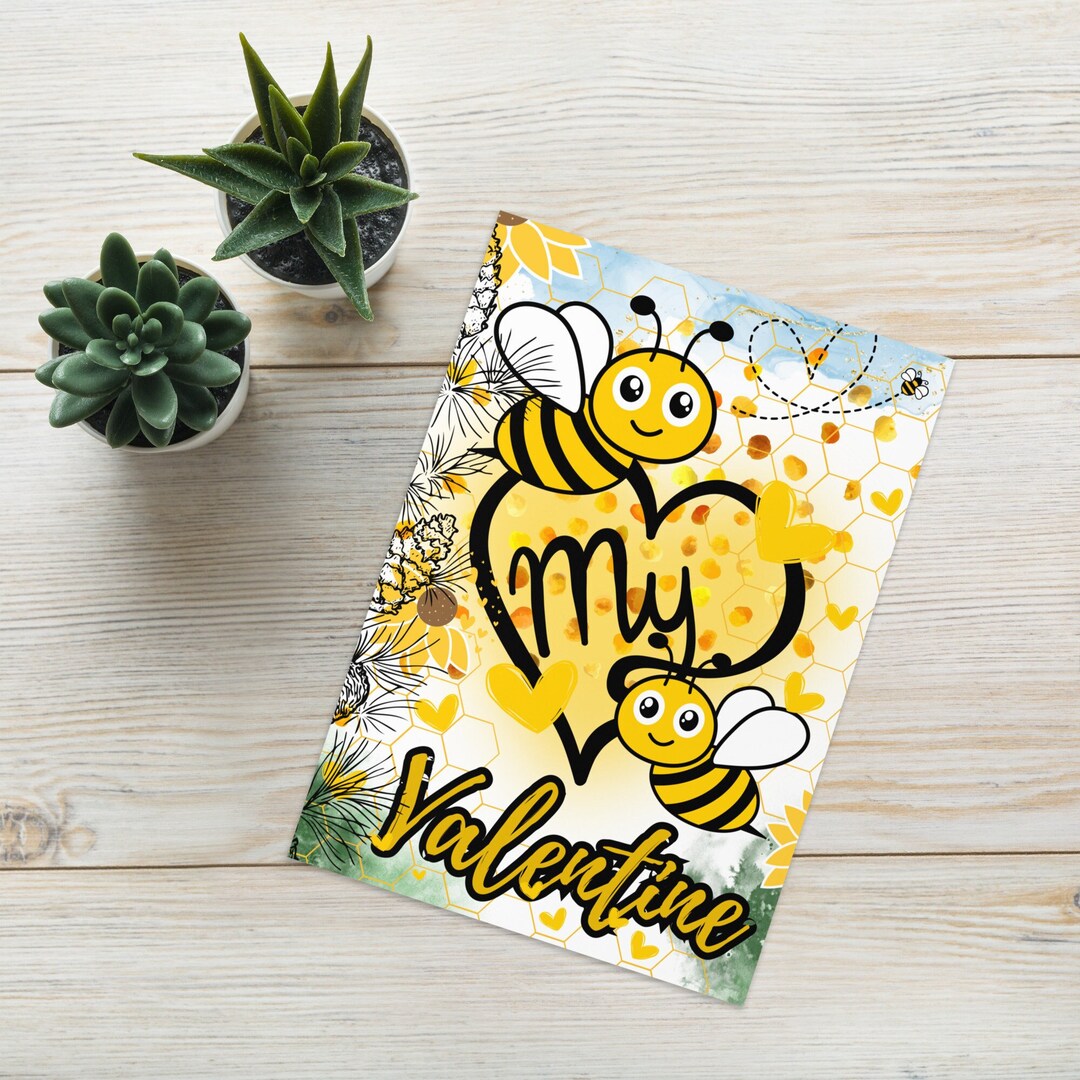 Bee My Valentine Greeting Card, Honeycomb Love Note, Colorful Bee ...