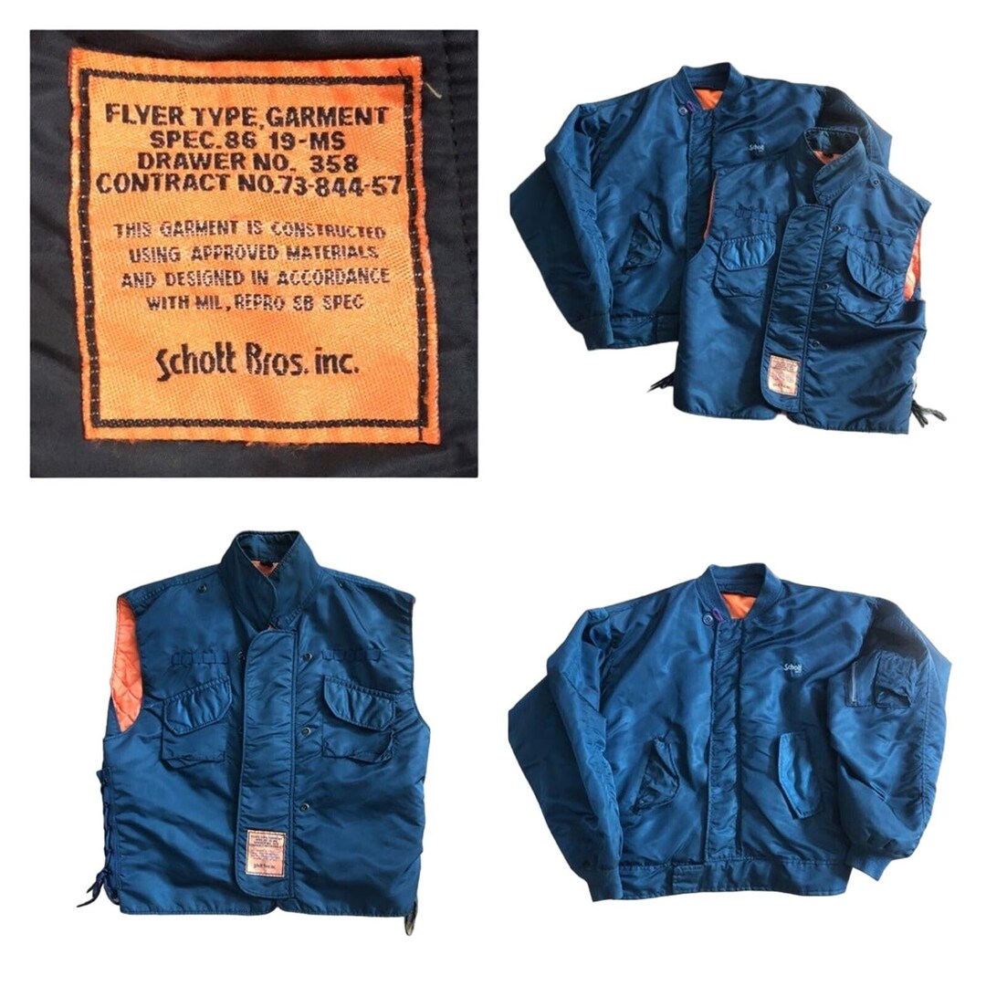 Vintage Schott Bros. Inc Jacket & Matching Vest, Blue, Orange Size ...